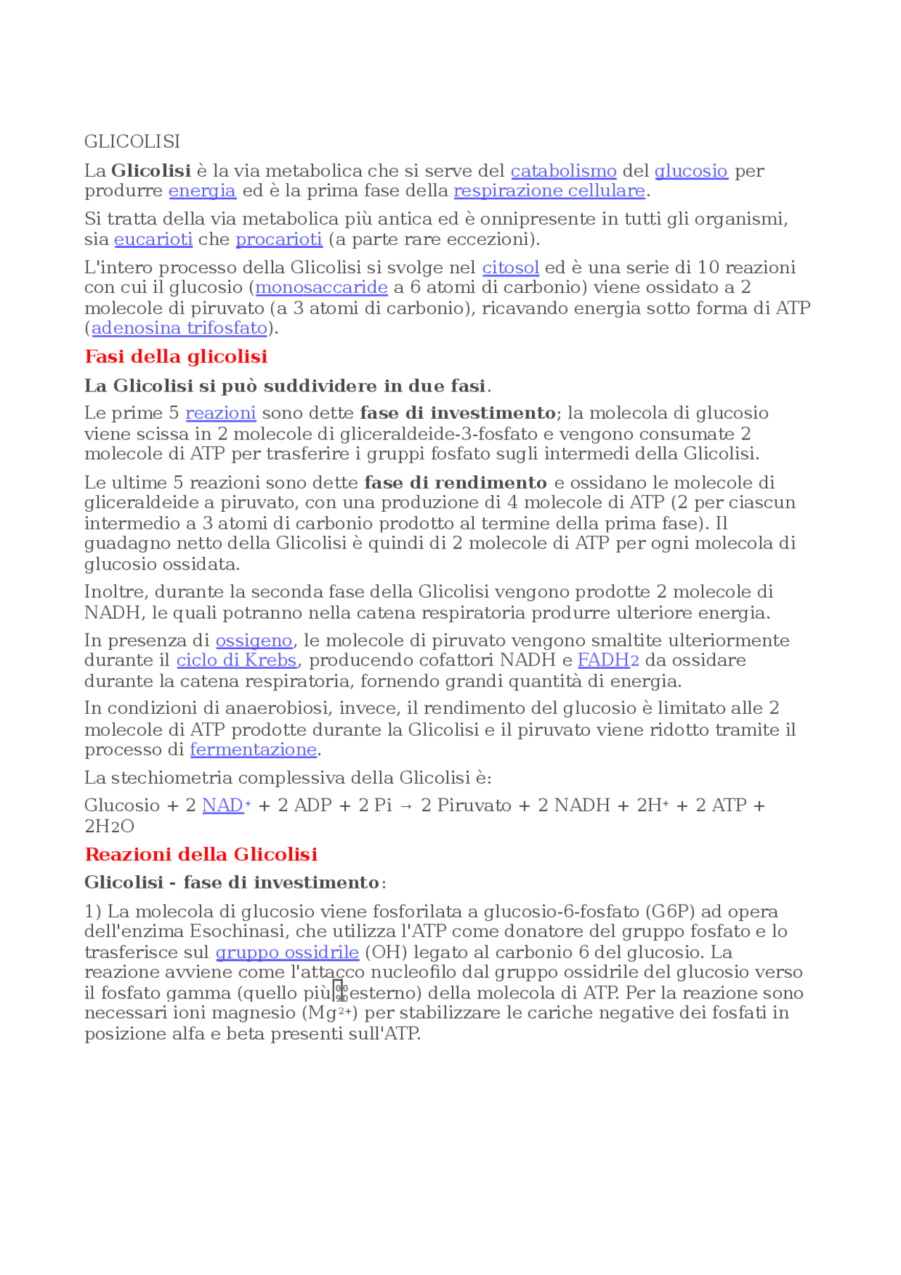 La fasi della Glicolisi - Docsity