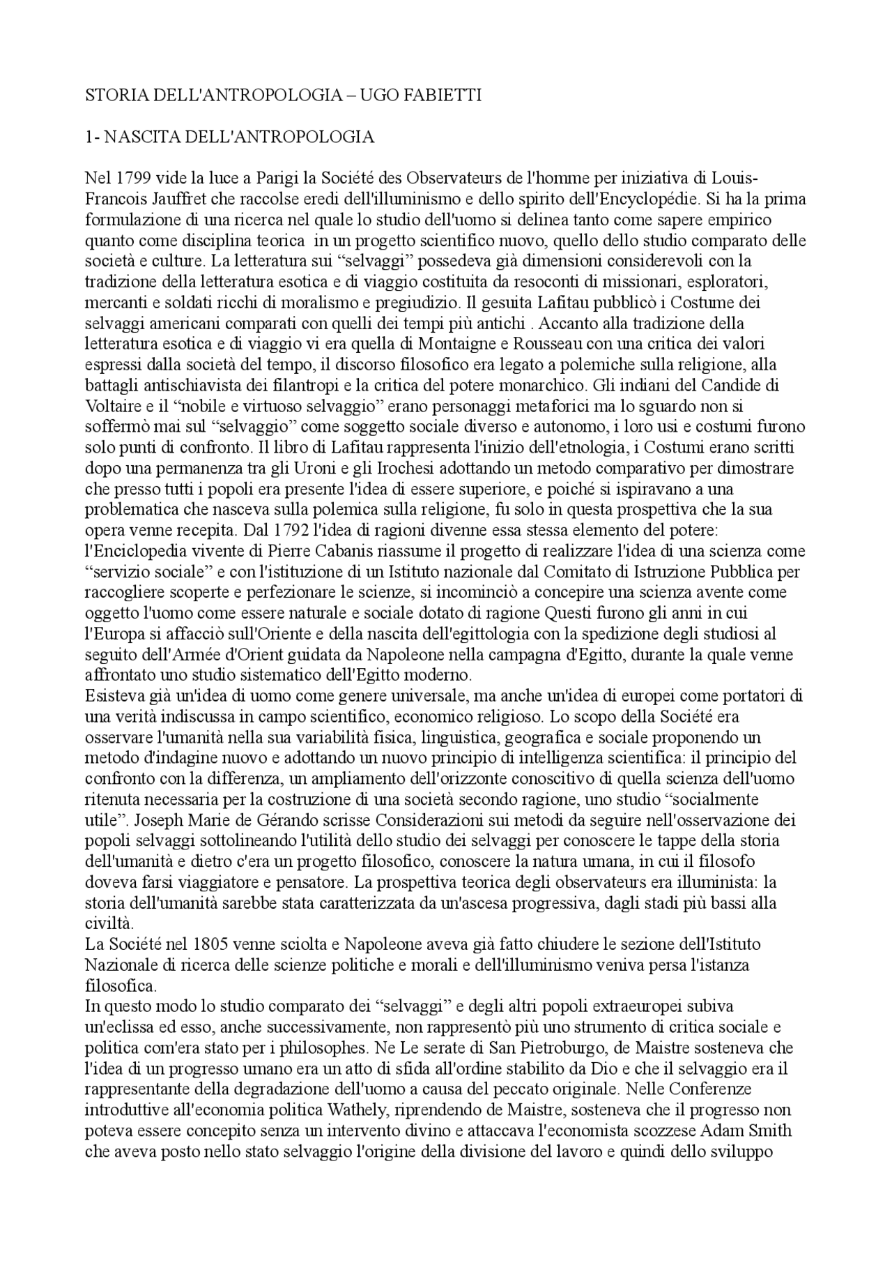 Riassunto Storia Dellantropologia Di Ugo Fabietti Docsity
