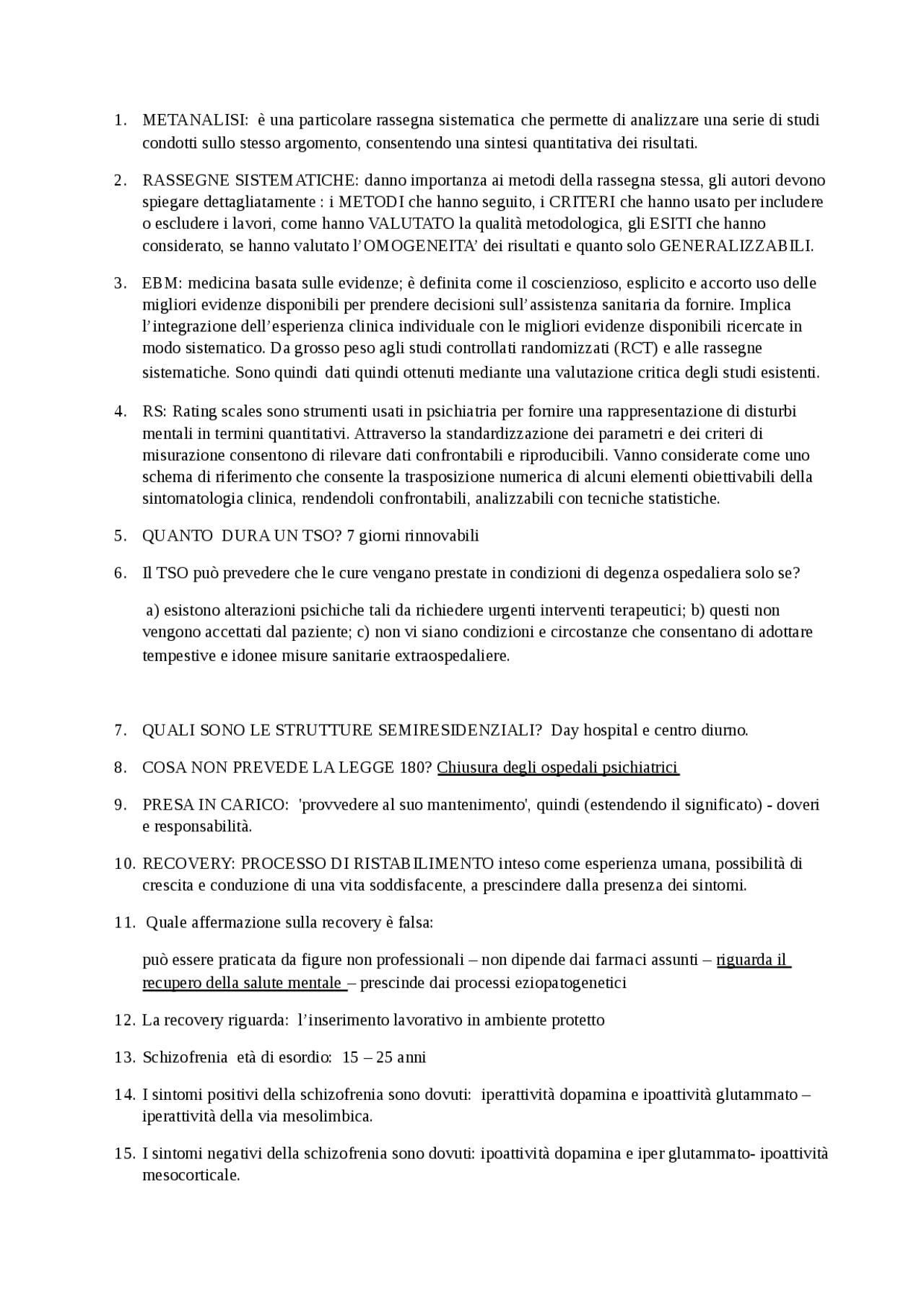 Domande Esame Psichiatria Docsity