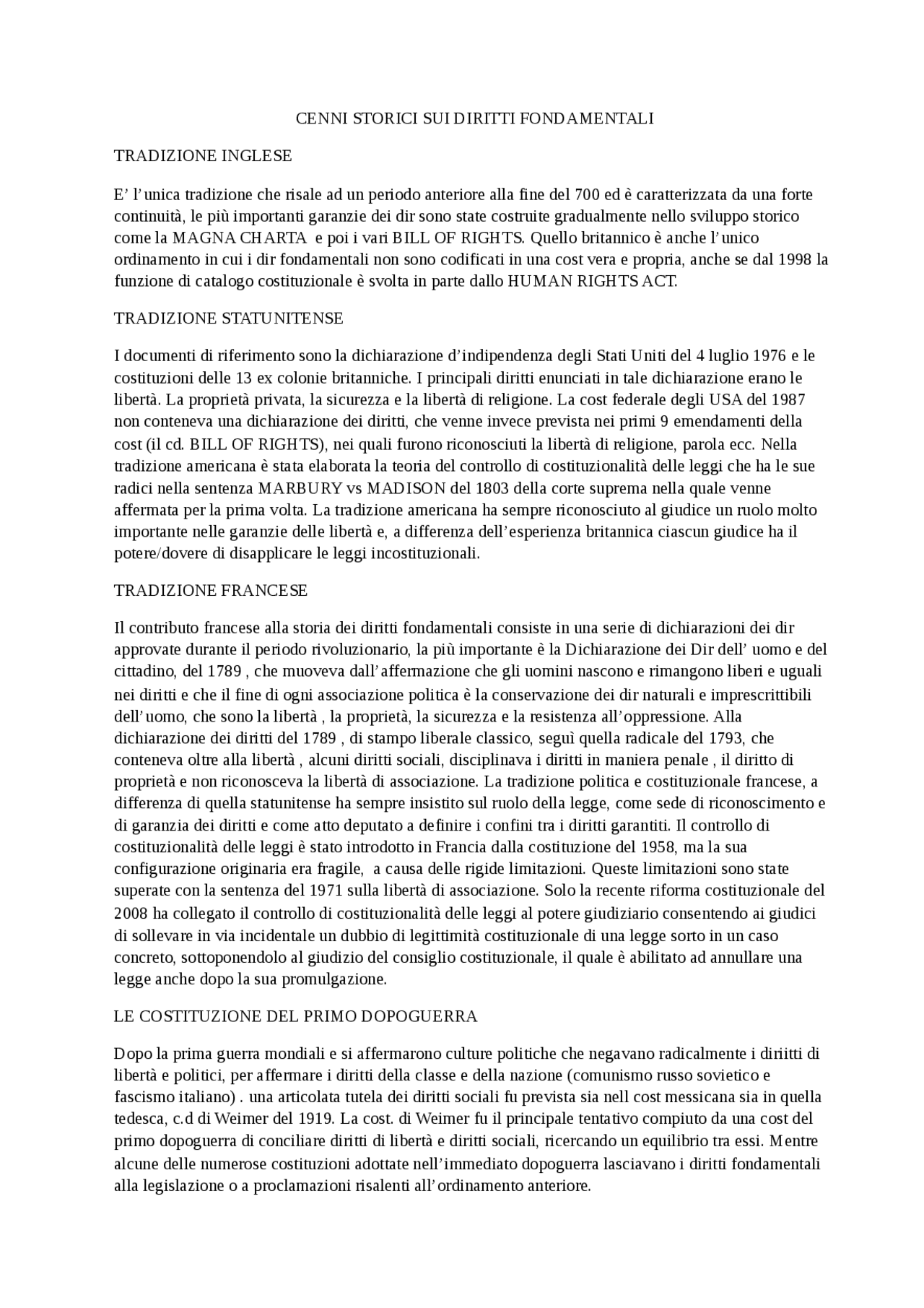 I Diritti Fondamentali Docsity