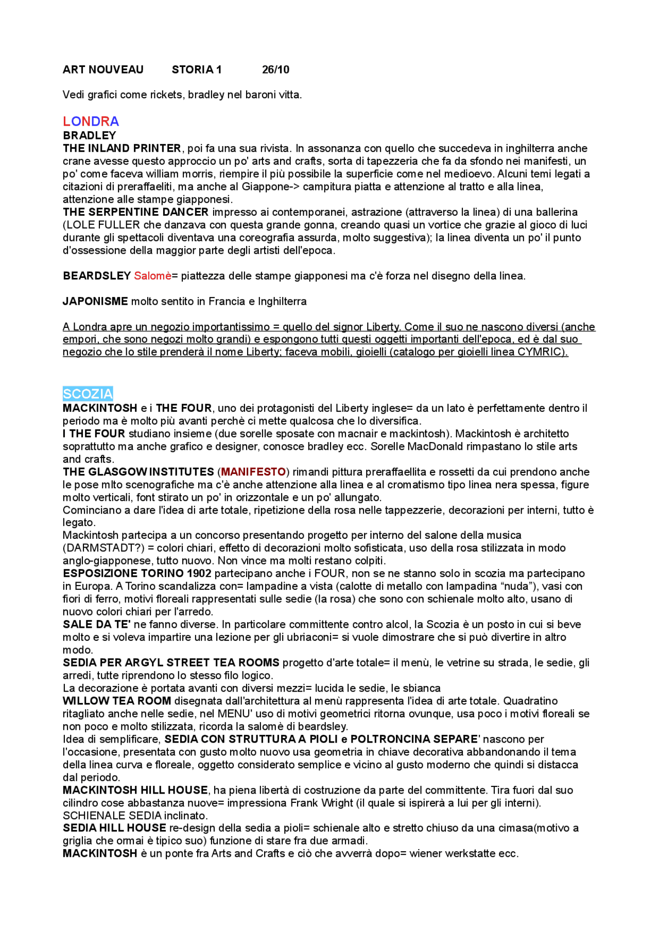 Appunti Presi In Classe Sulla Lezione Art Nouveau Docsity