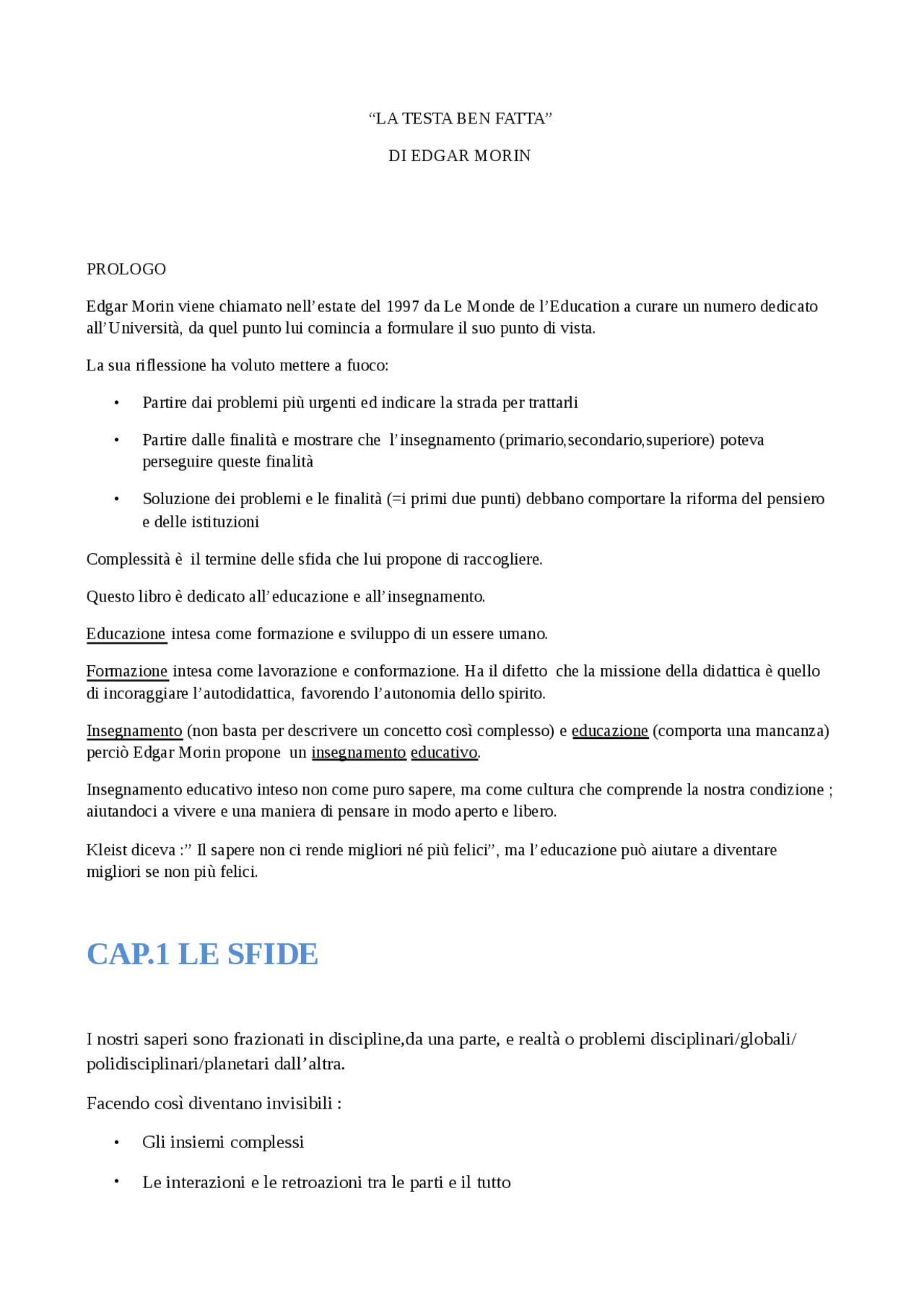 La Testa Ben Fatta Di Edgar Morin Docsity