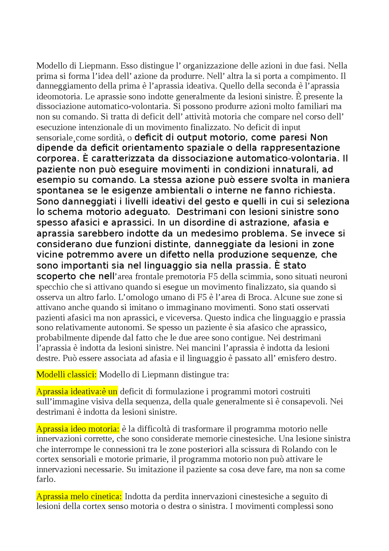 I Disturbi Della Programmazione Motoria Le Aprassie Docsity