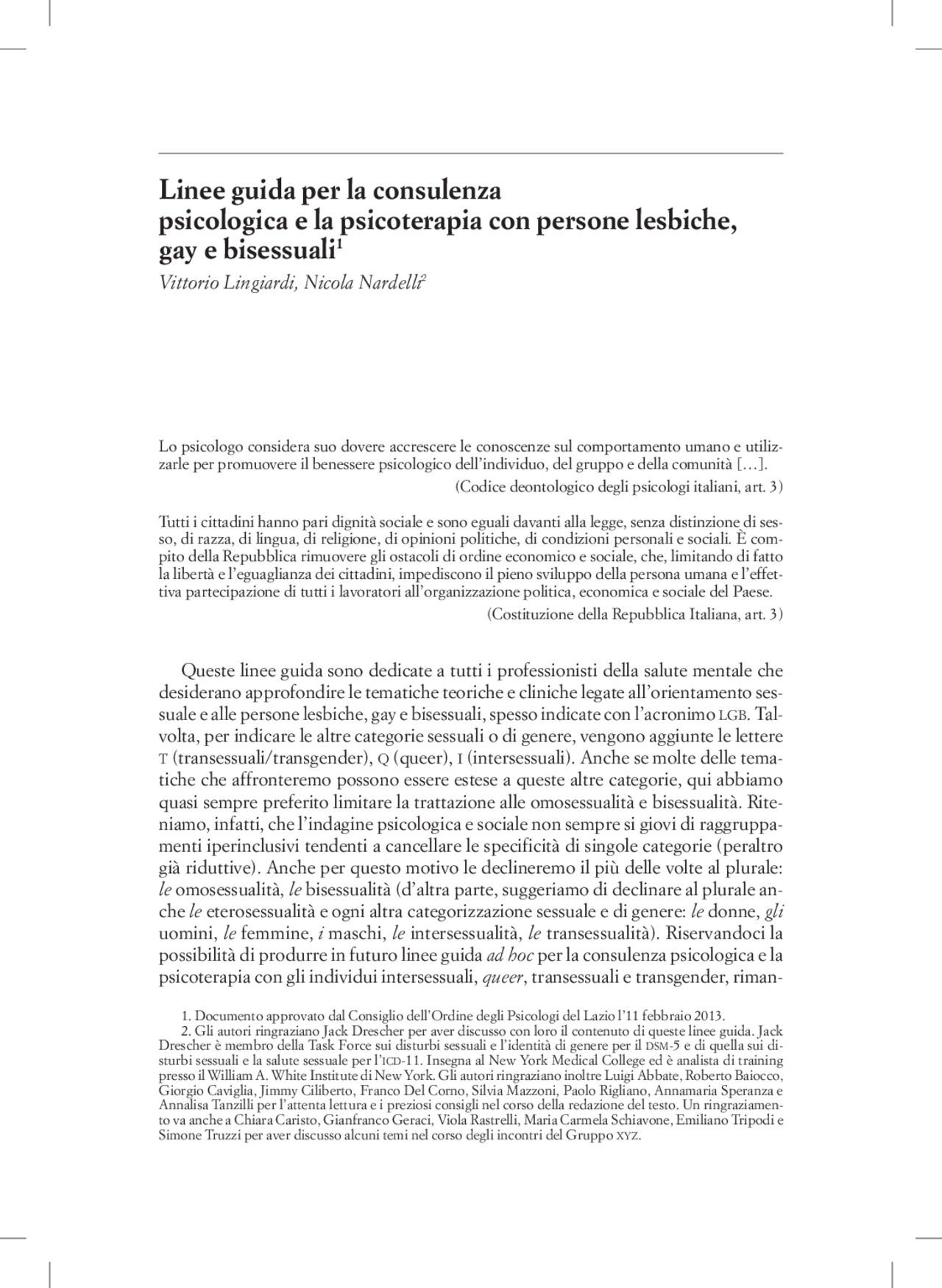 Linee Guida Per La Pratica Clinica Con Persone Lgbt Docsity