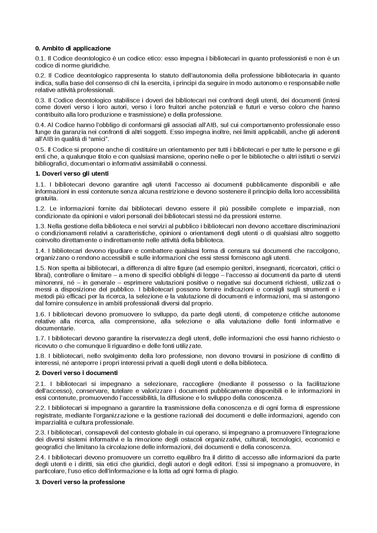 Codice Deontologico Bibliotecario Docsity