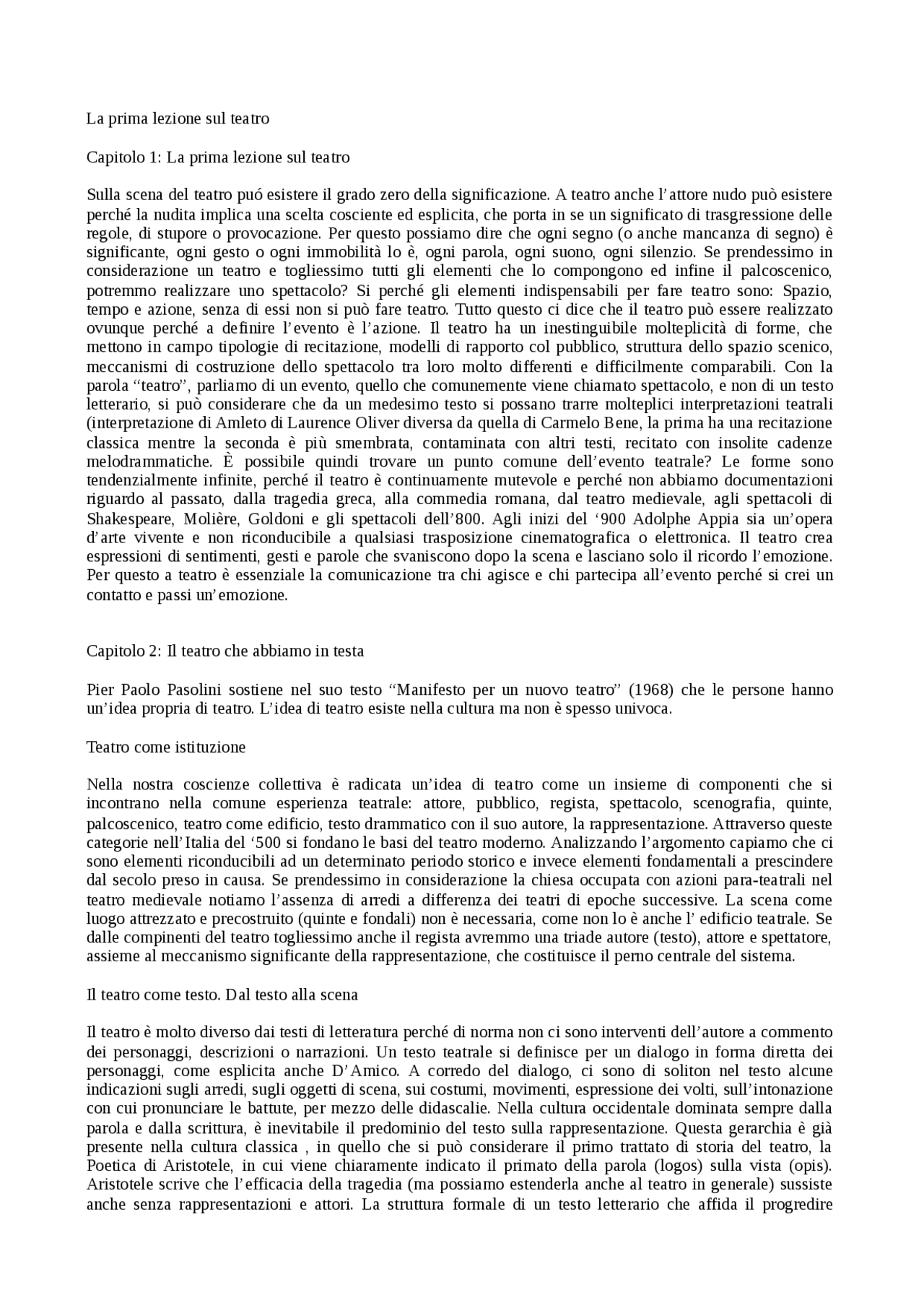Prima Lezione Sul Teatro Docsity