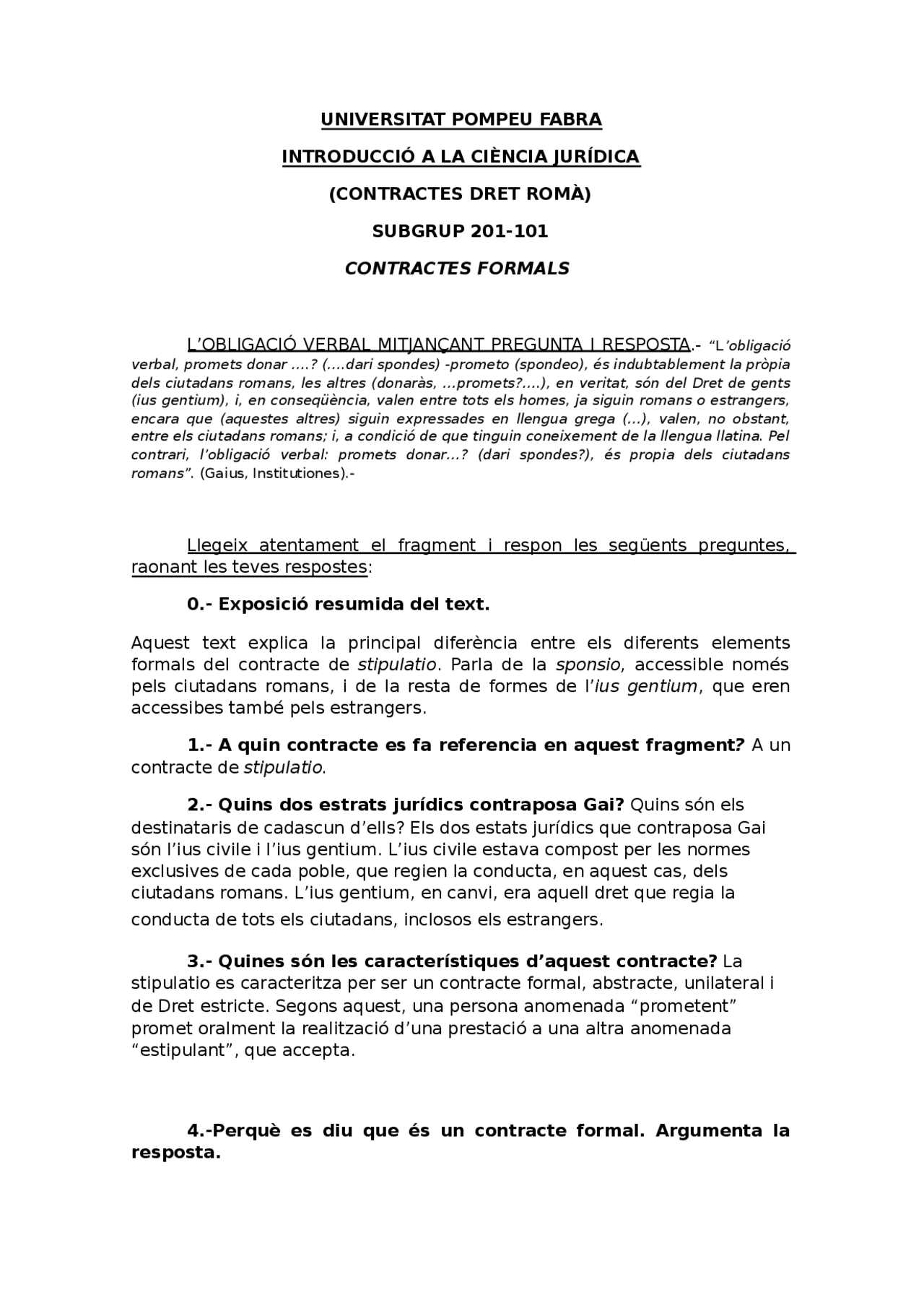 Seminari NÚmero 3 Dret RomÀ Upf Docsity