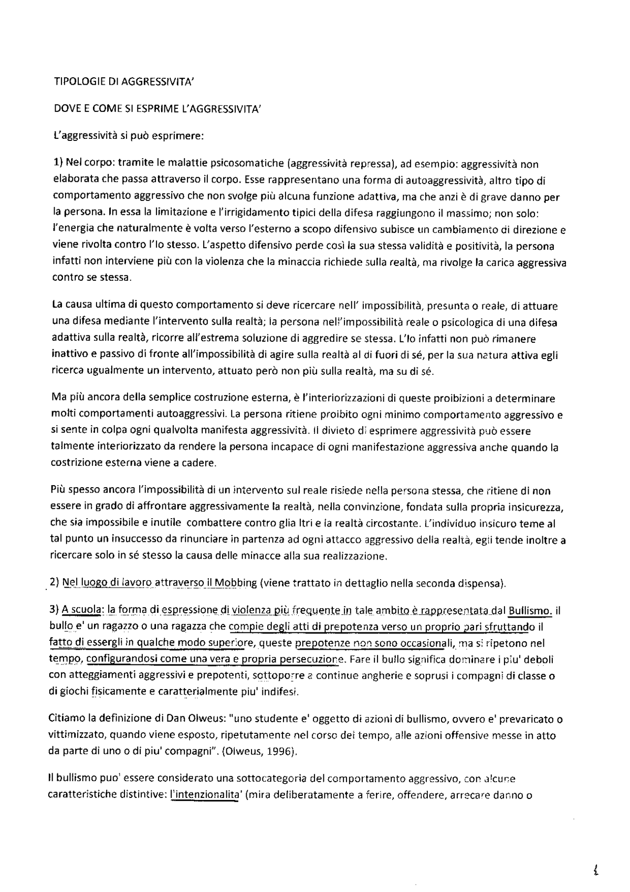Tipologie Di Aggressività Docsity