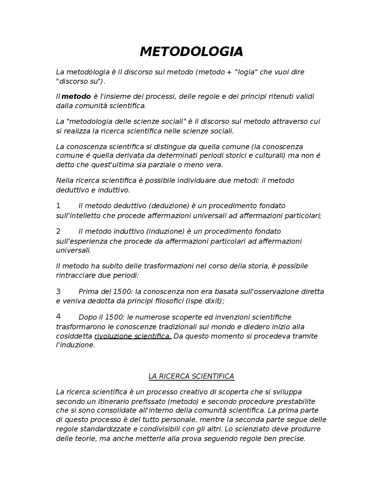 Riassunto Metodologia Delle Scienze Sociali Docsity