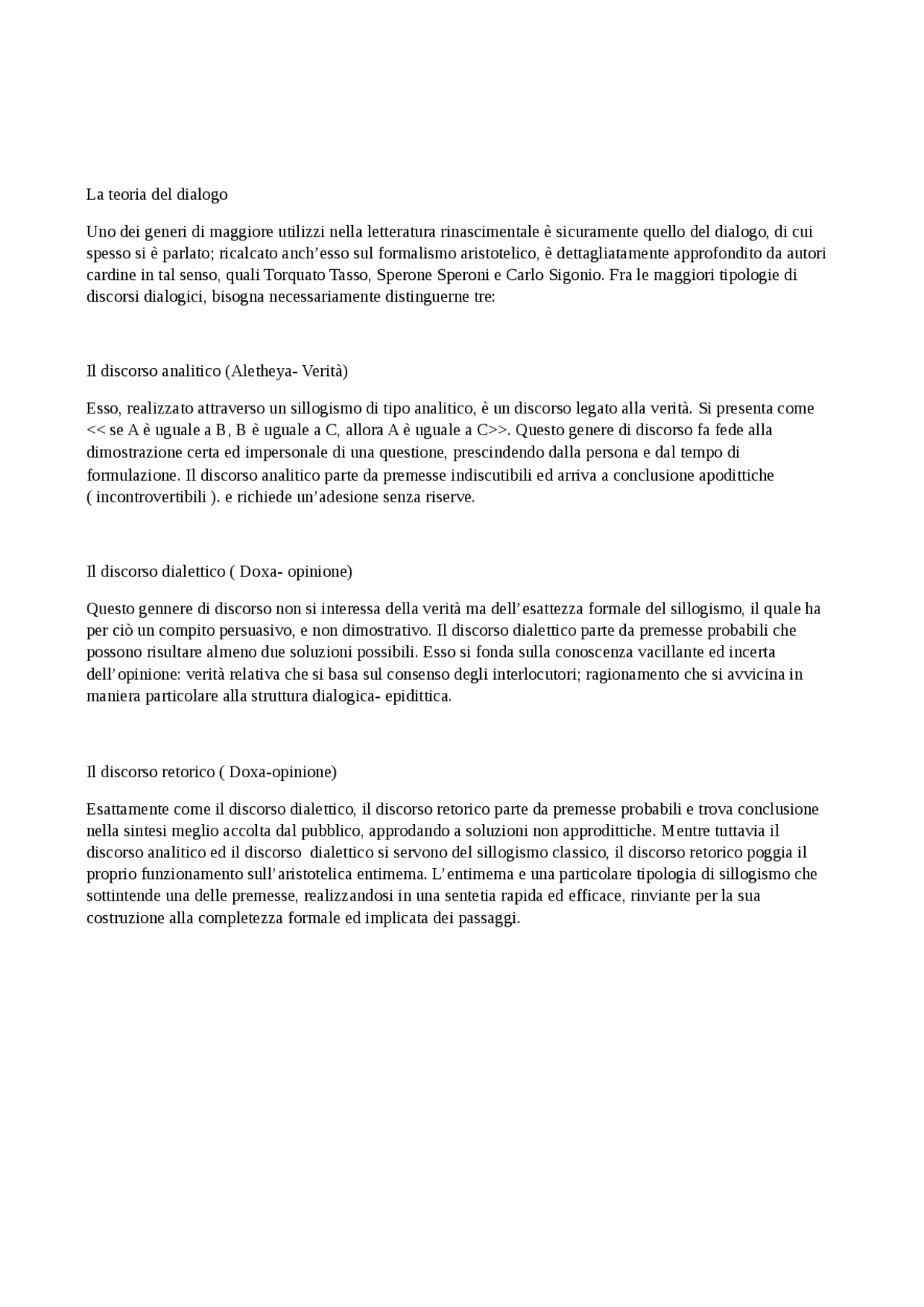 Larte Del Dialogo Di Tasso Appunti Di Letteratura Docsity