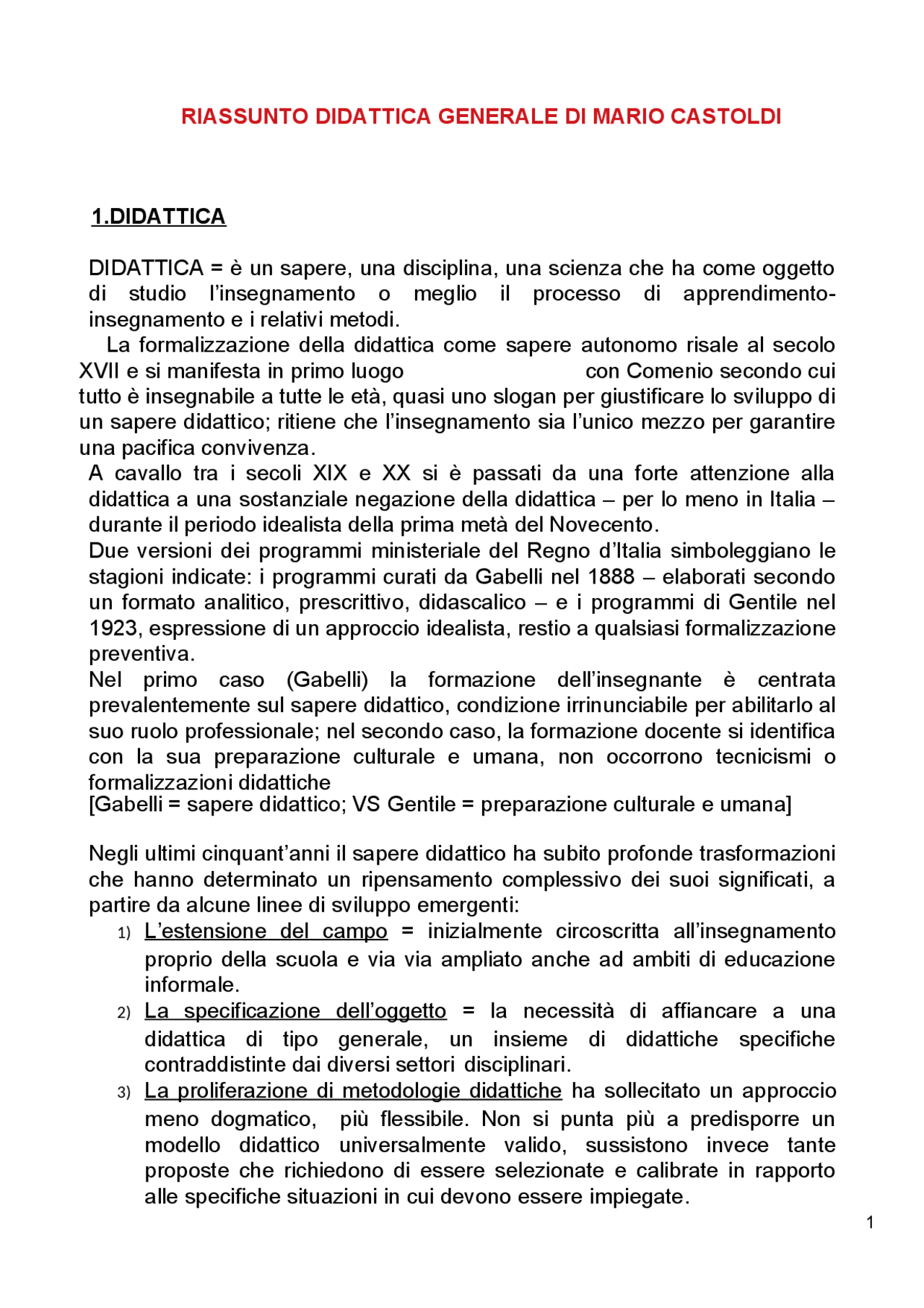 Riassunto Didattica Generale Mario Castoldi Sintesi Del Corso Di