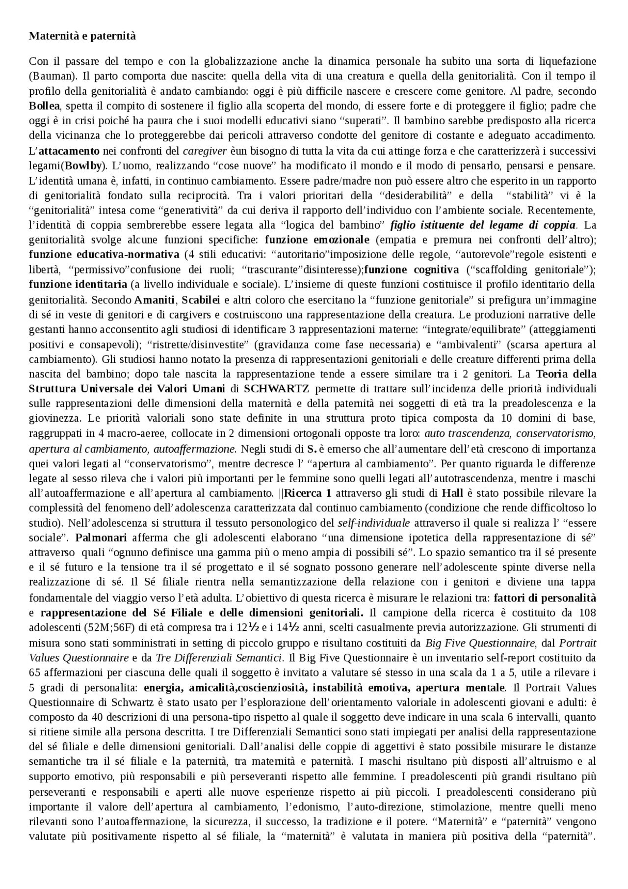 Riassunto Maternità e paternità - Docsity