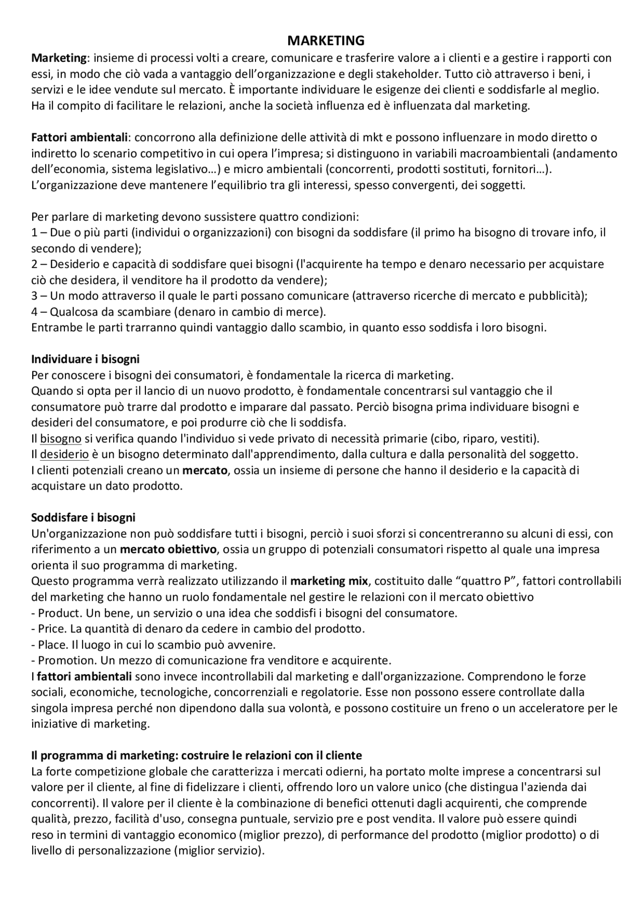 Riassunto Di Marketing Docsity