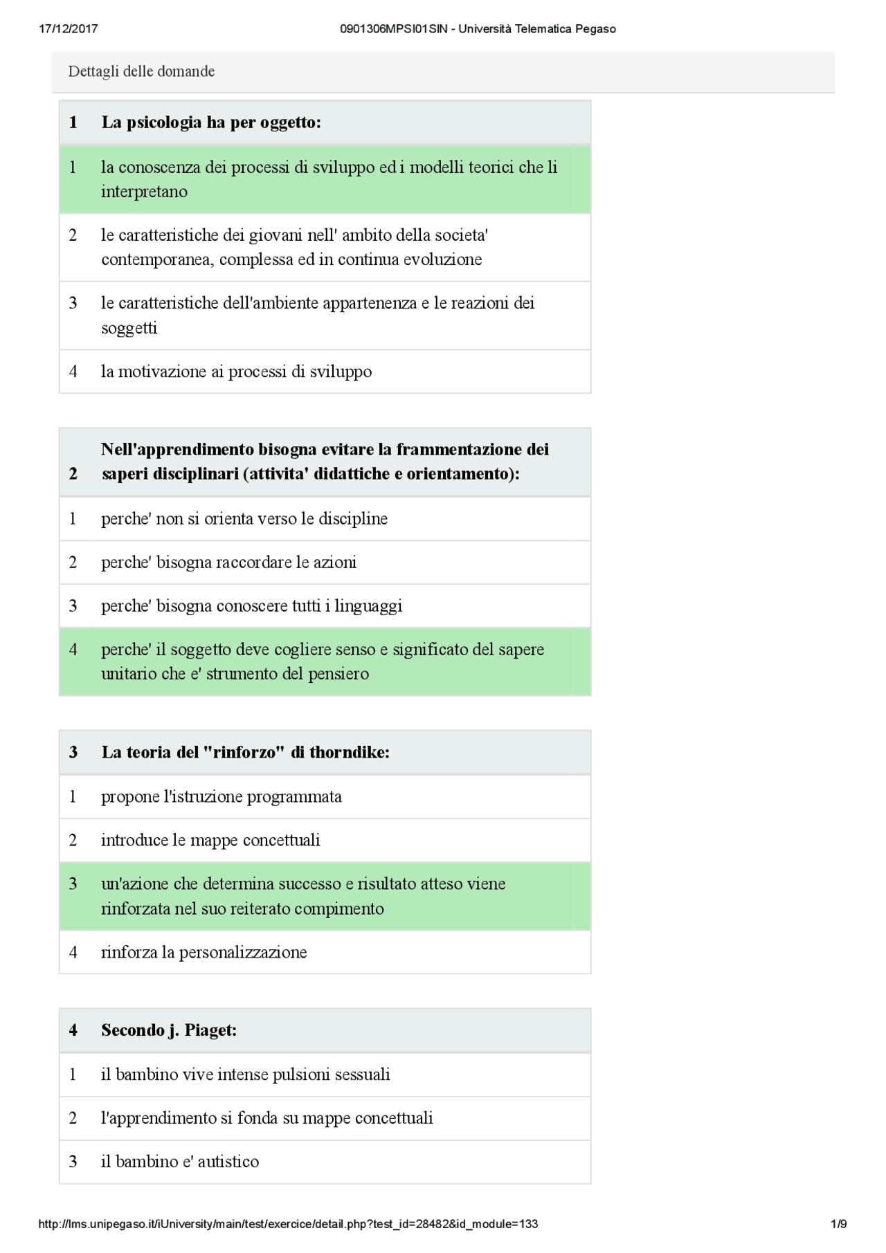 Psicologia Test Risposte 24 Cfu Pegaso Docsity
