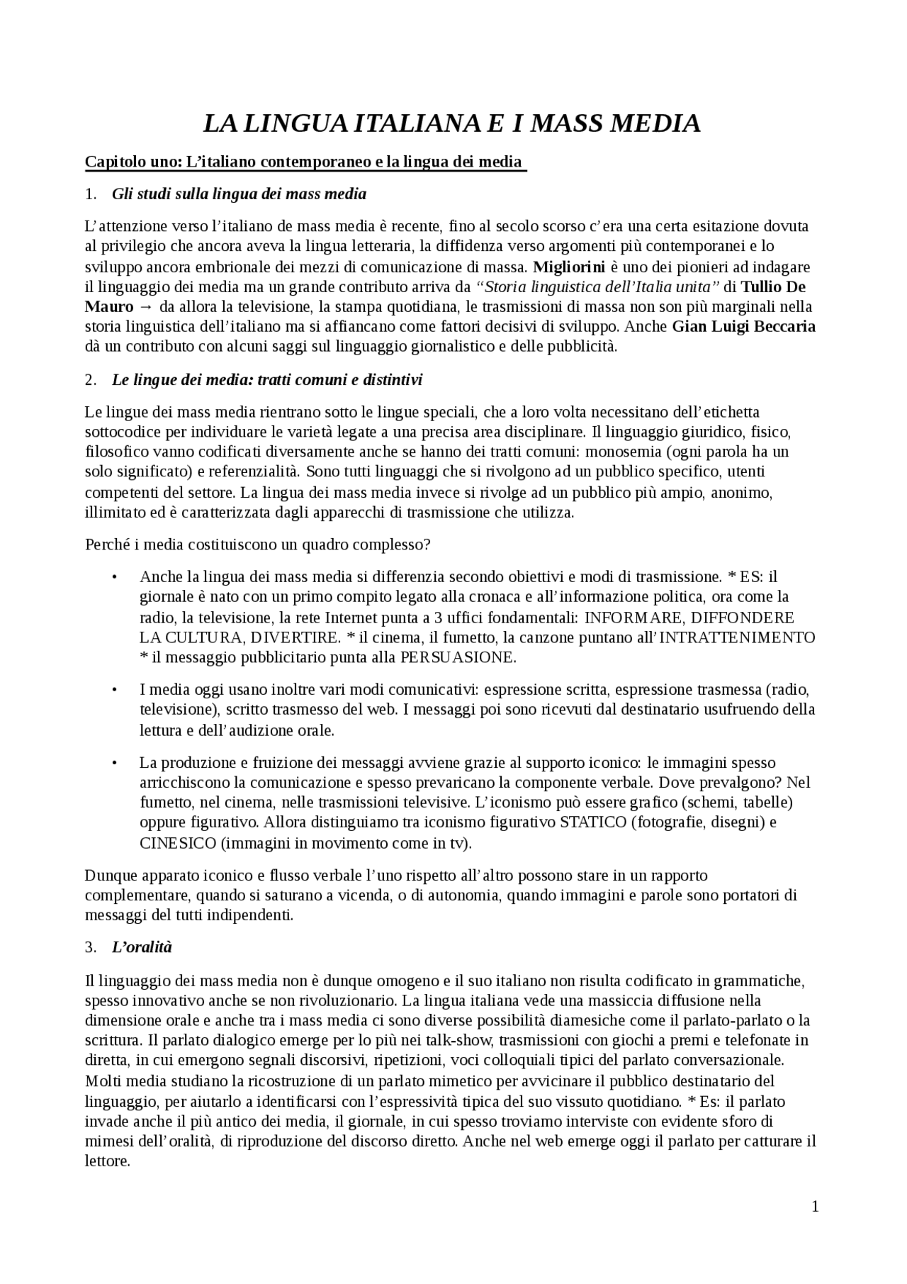 La lingua italiana e i mass media - Docsity