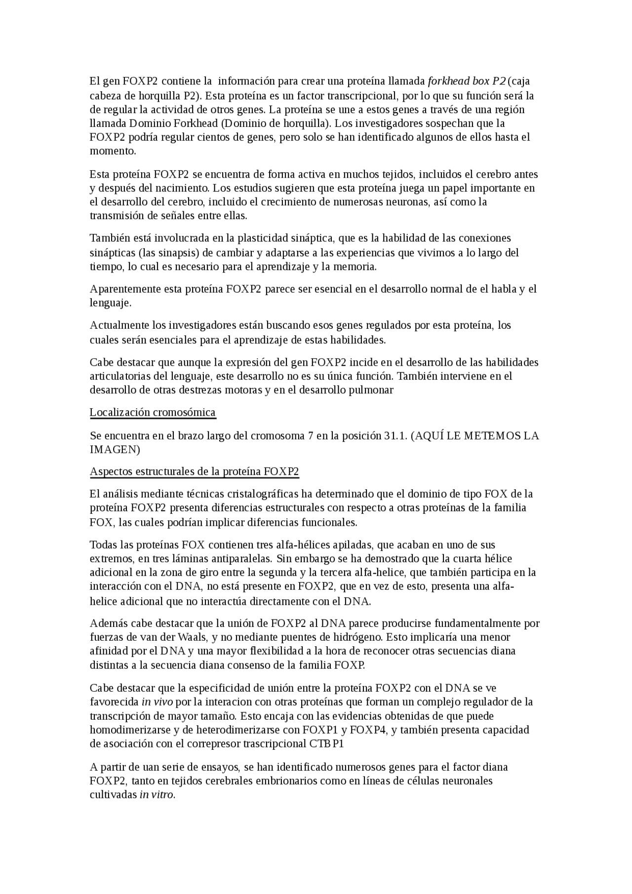 Gen FOXP2 y el origen del lenguaje - Docsity