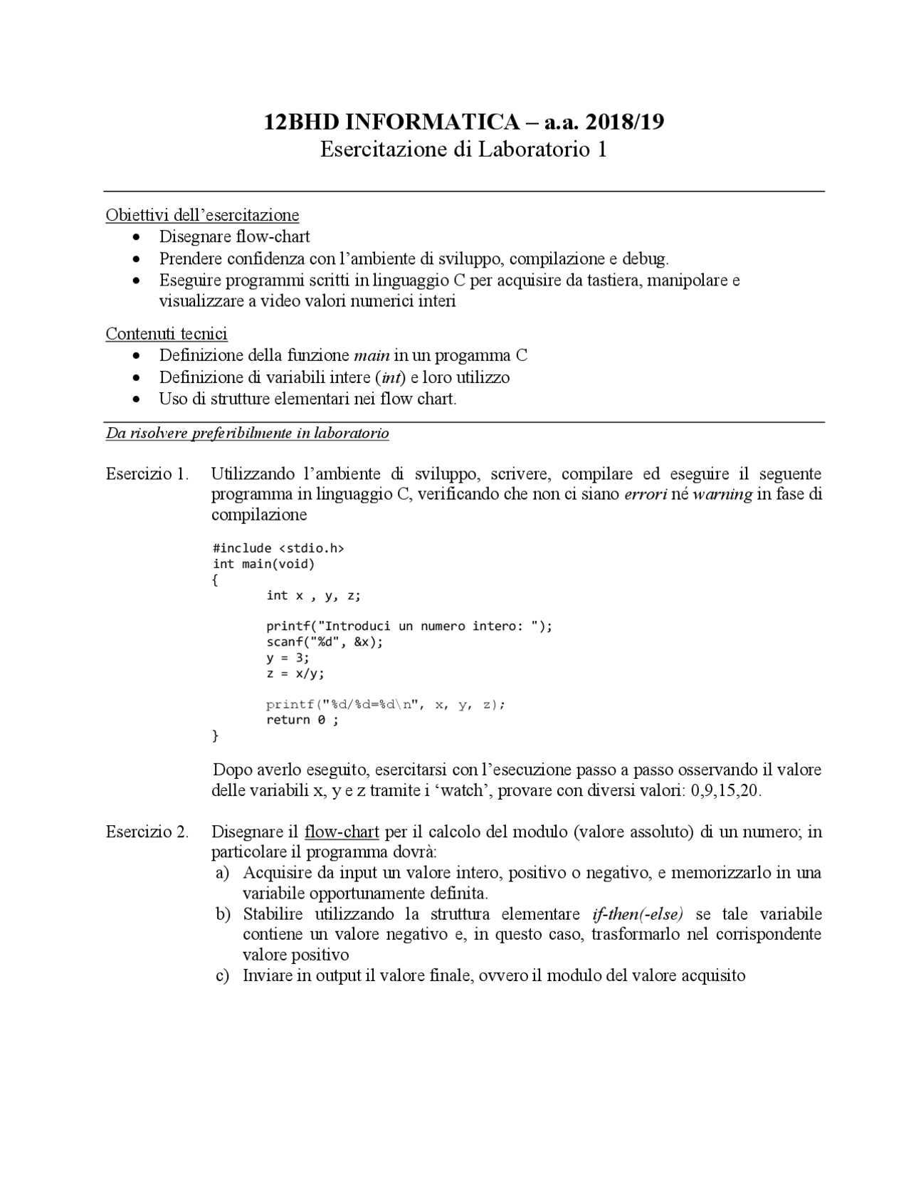 Informatica Esercizi Linguaggio C Docsity
