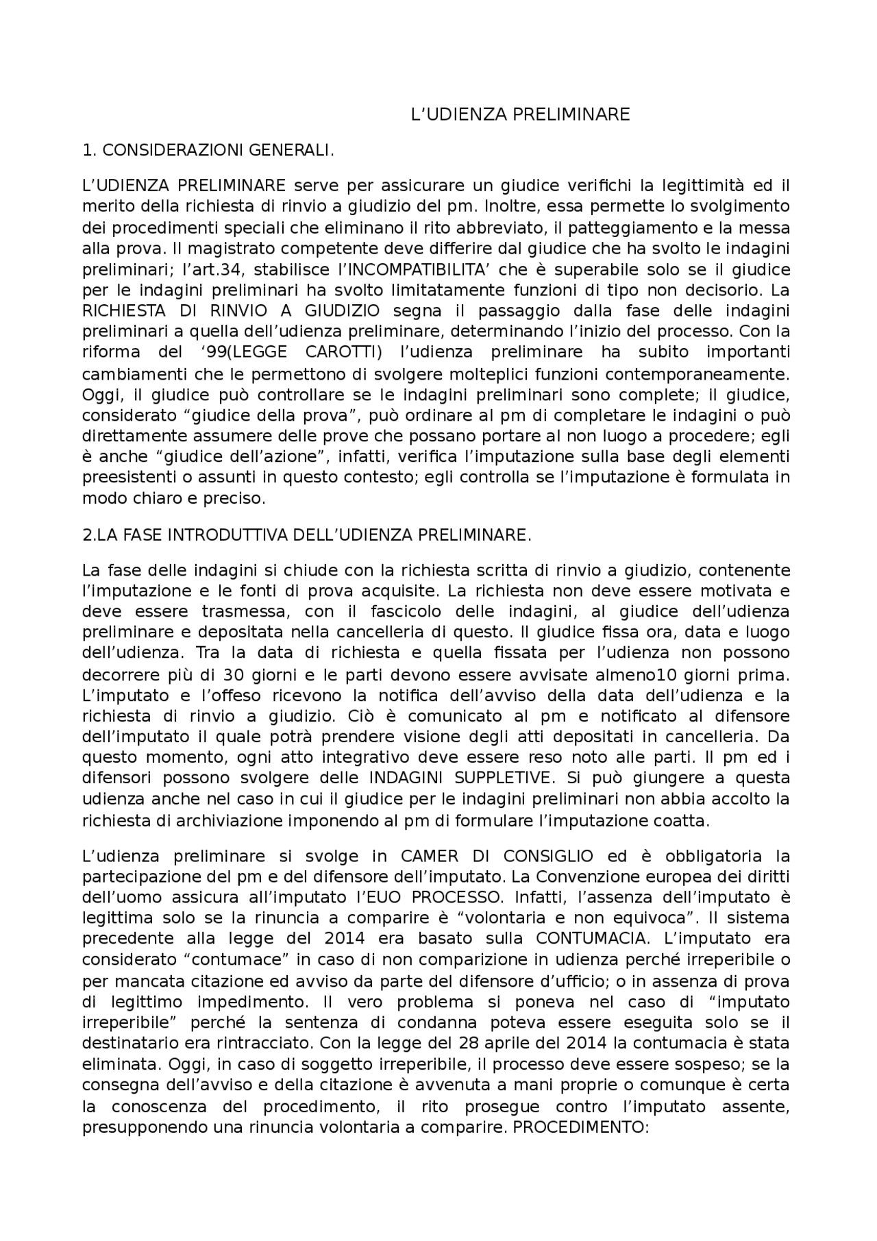 Udienza Preliminare Procedura Penale Docsity