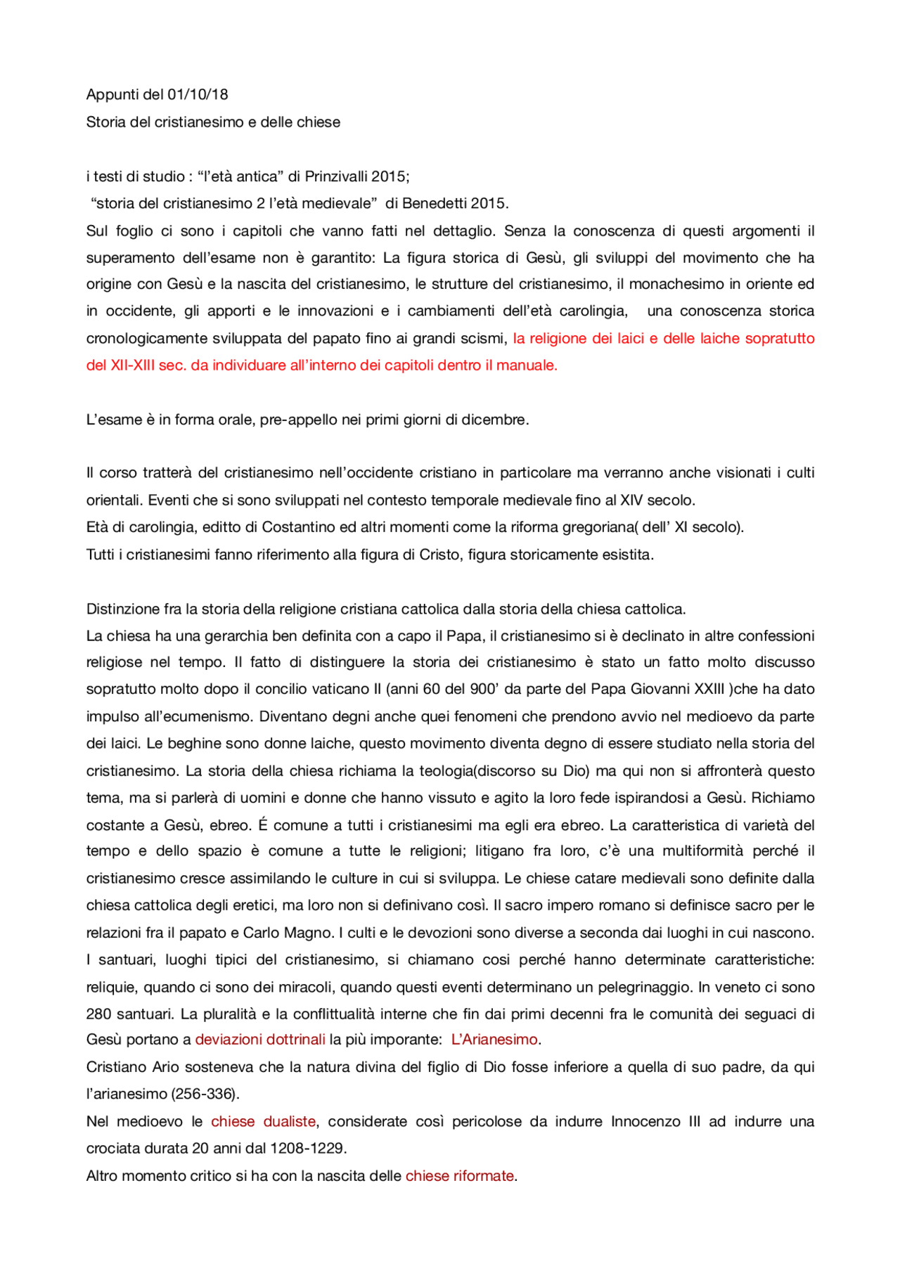 Appunti Univr Storia Del Cristianesimo E Delle Chiese Prof Rossi Docsity