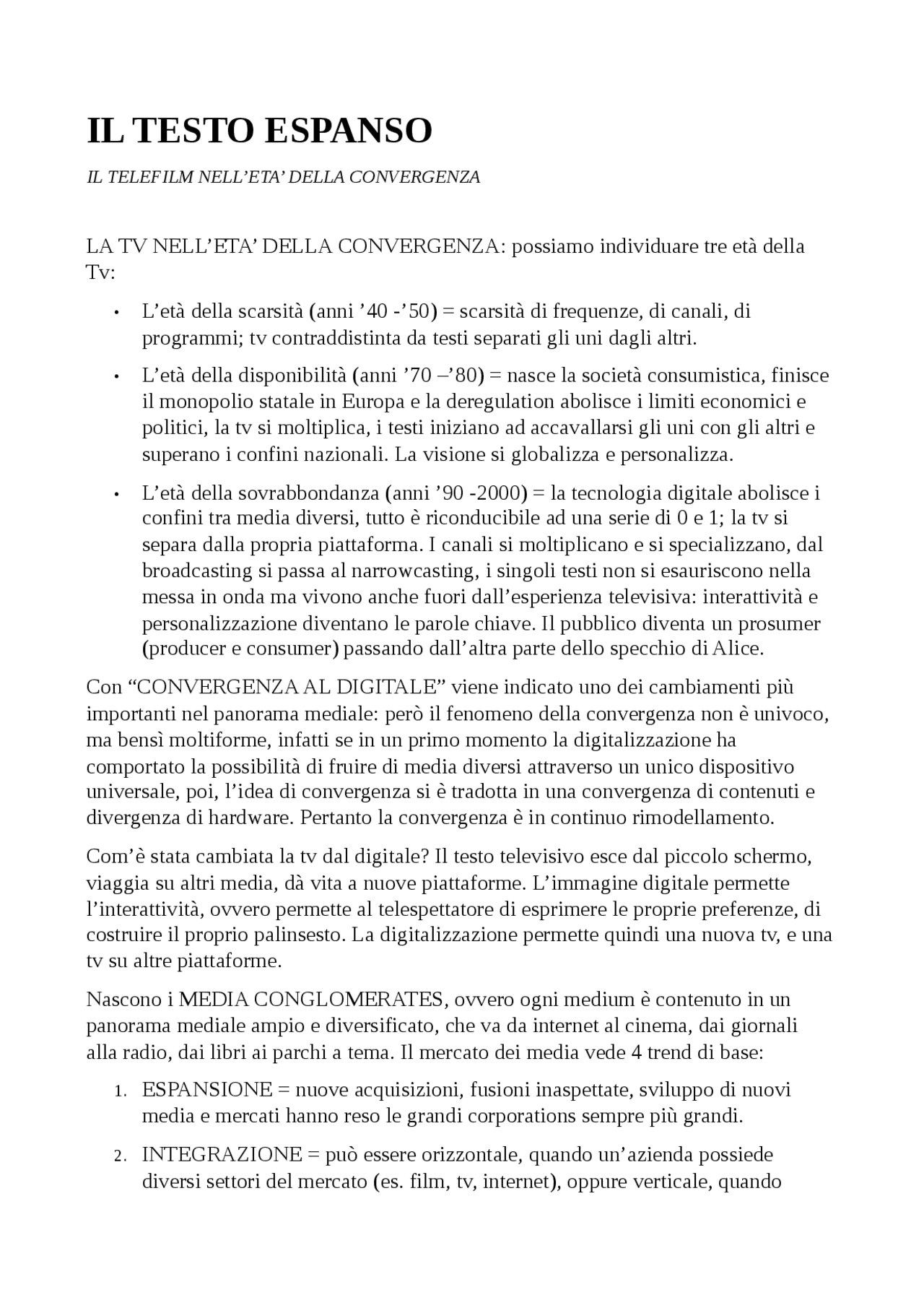 Riassunto Il Testo Espanso Prima Parte Docsity
