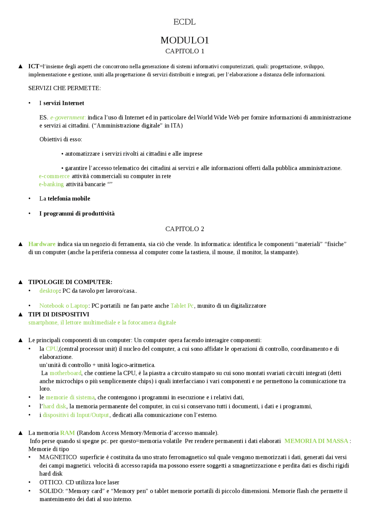 Ecdl Iulm Riassunti Moduli Docsity