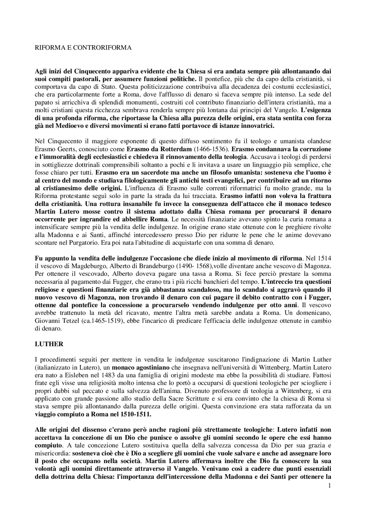 Riforma E Controriforma Docsity