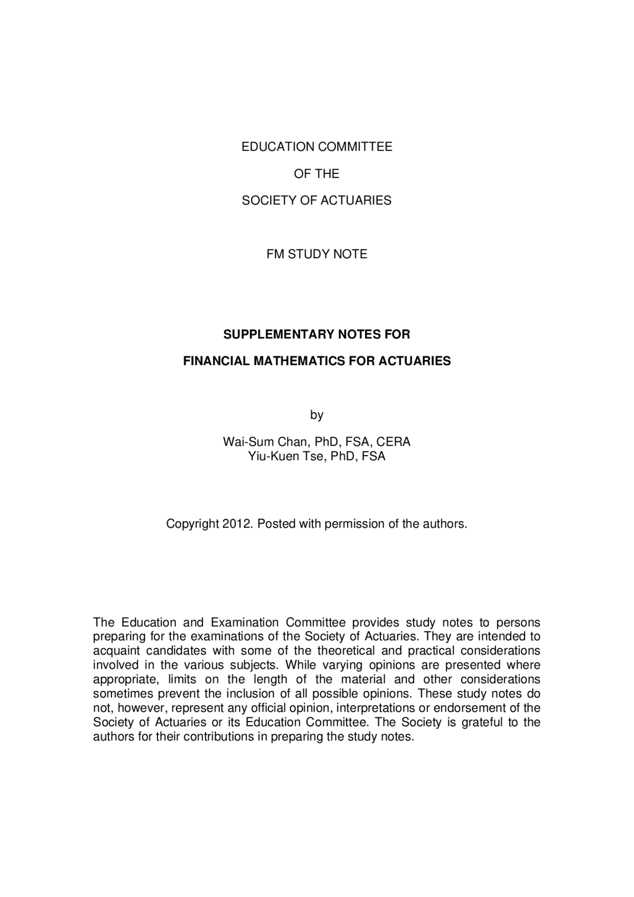 Supplementary Notes For Financial Mathematics For Actuaries Docsity