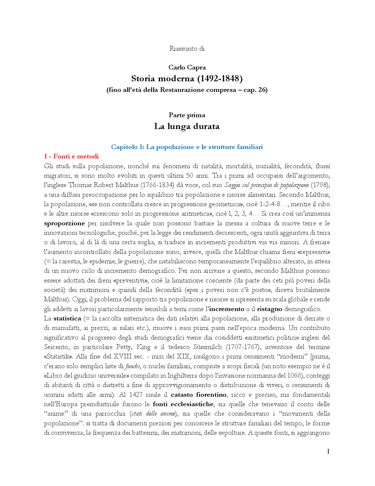 Carlo Capra, STORIA MODERNA (1492-1848), capp. 1-26 - Docsity