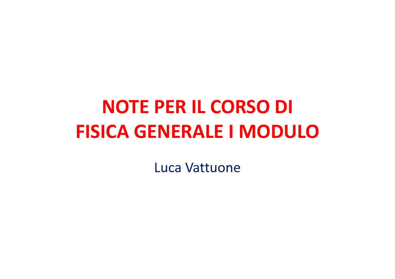 Fisica Generale 1 Slides Riassuntive Docsity