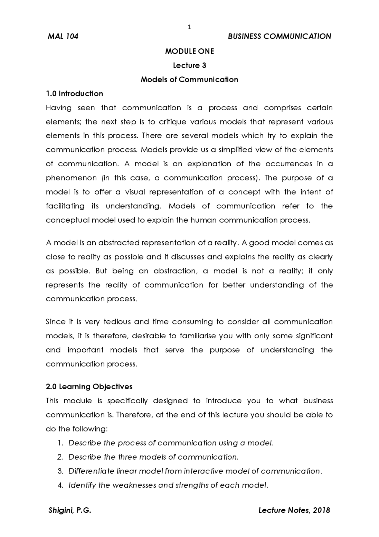 Models Of Communication Docsity