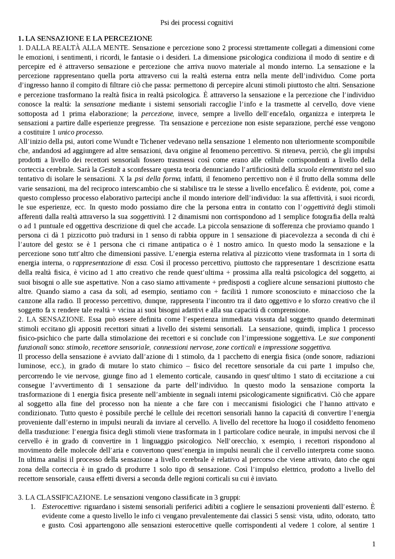 Psicologia Dei Processi Cognitivi Docsity