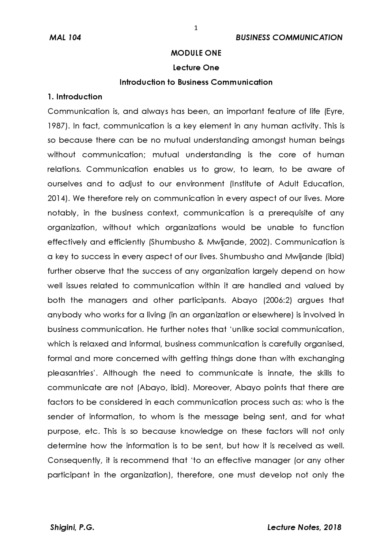 Introduction To Business Communication Docsity