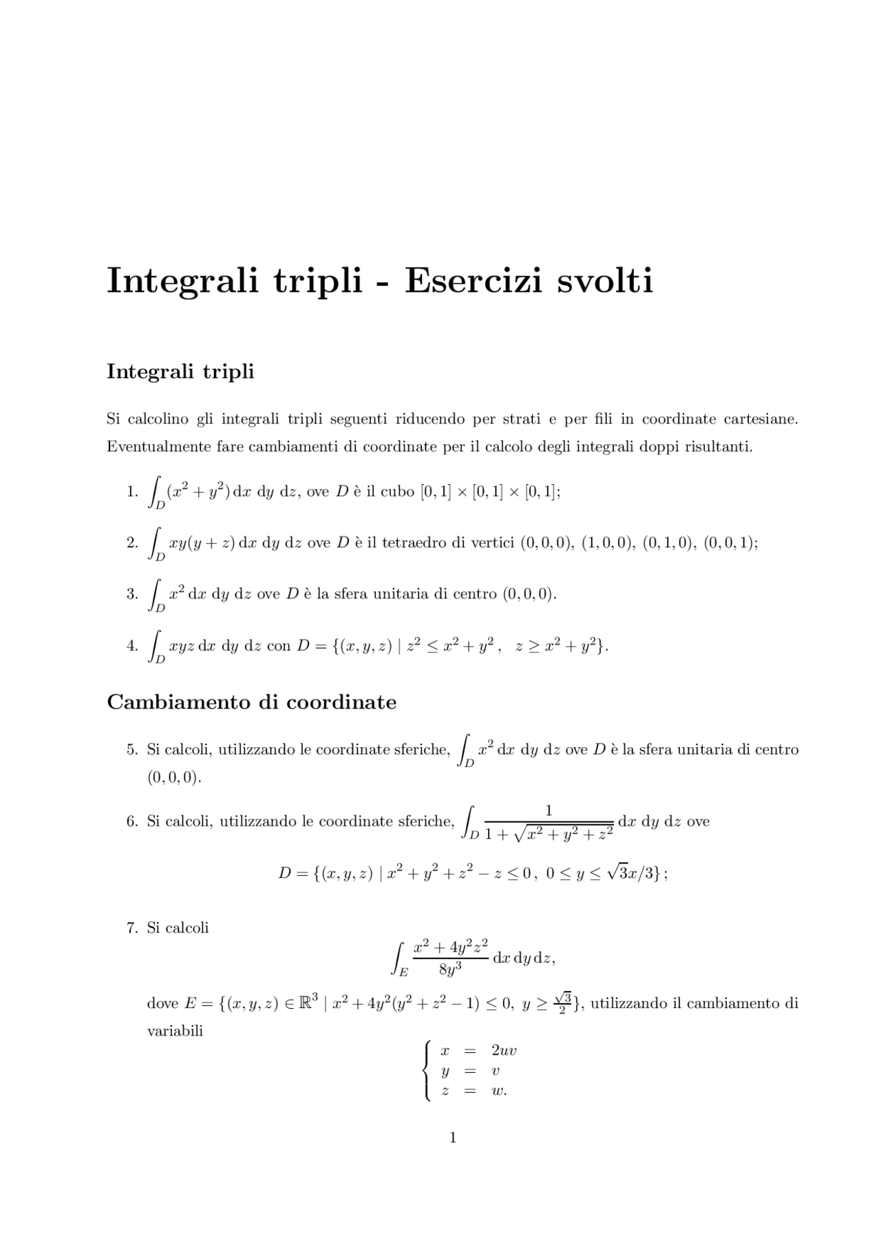 Integrali tripli - esercizi svolti | Esercizi di Analisi Matematica II ...