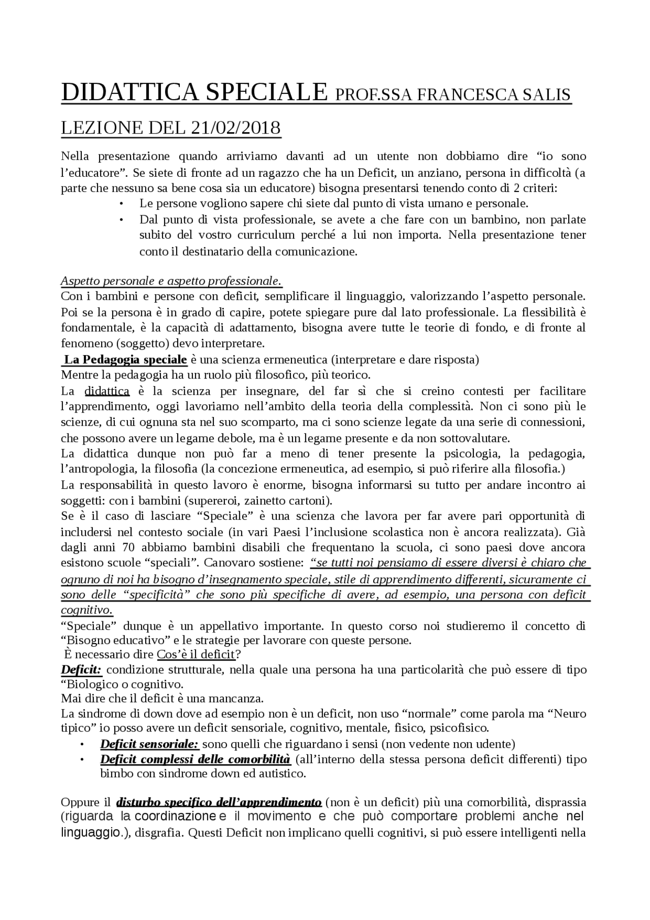 Didattica Speciale E Pedagogia Speciale Docsity