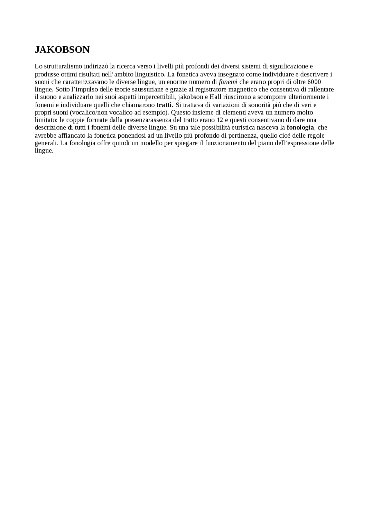 Jakobson Fonologica Dispense Di Semiotica Docsity