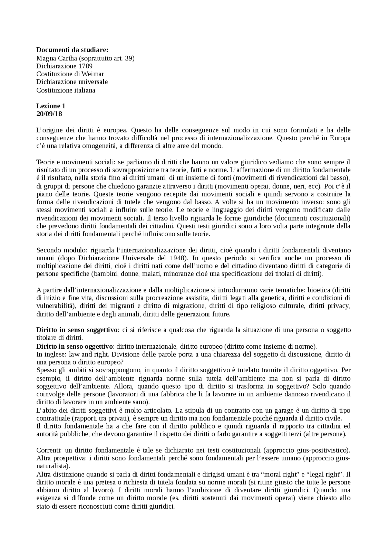 Teorie Dei Diritti Fondamentali Docsity