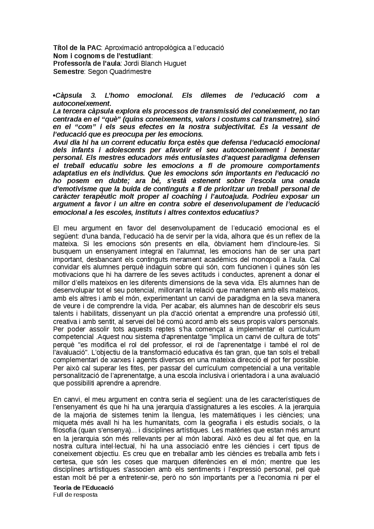 Pac 1 Teoria De L Educació Docsity