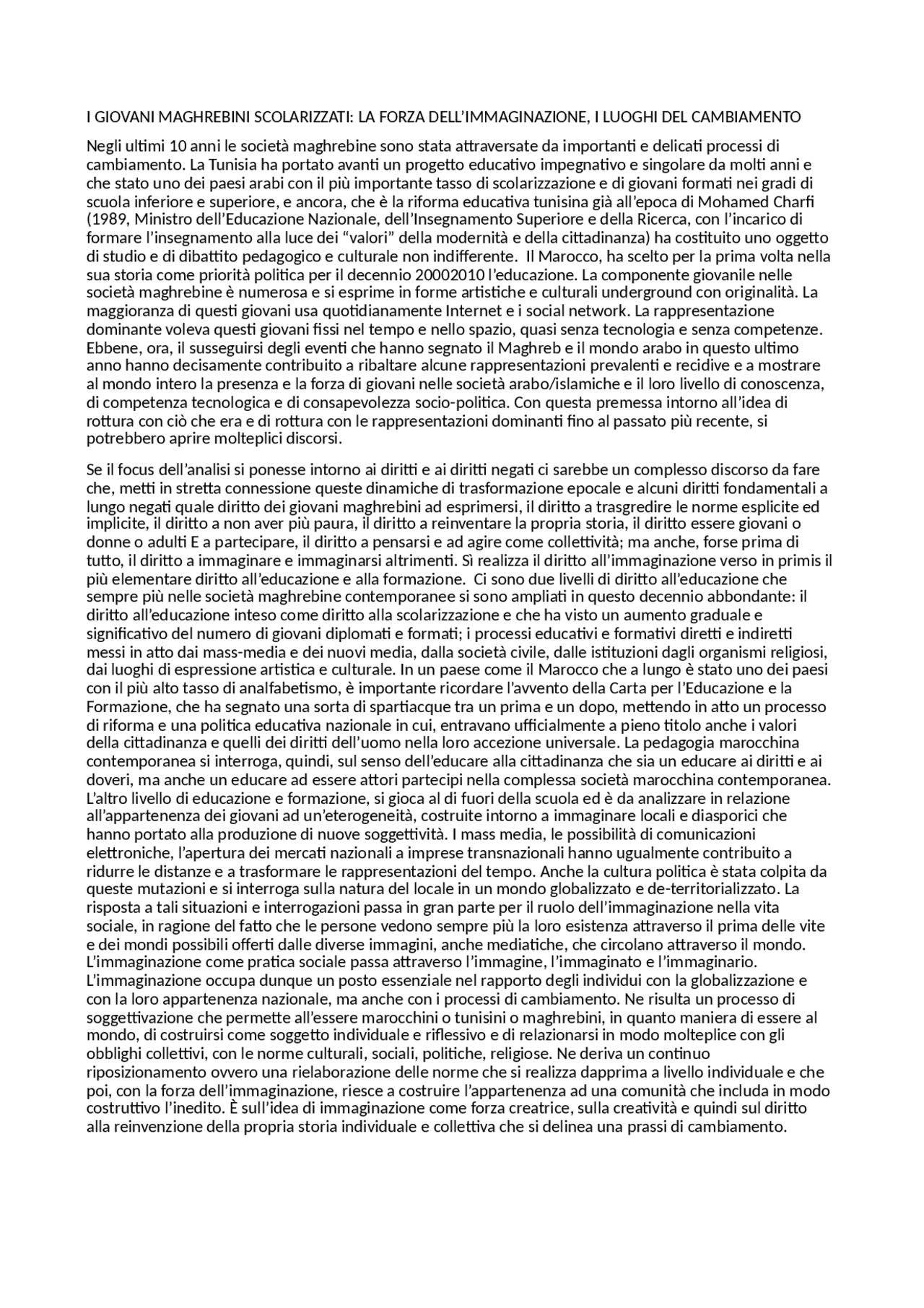 I Giovani Maghrebini Scolarizzati Docsity