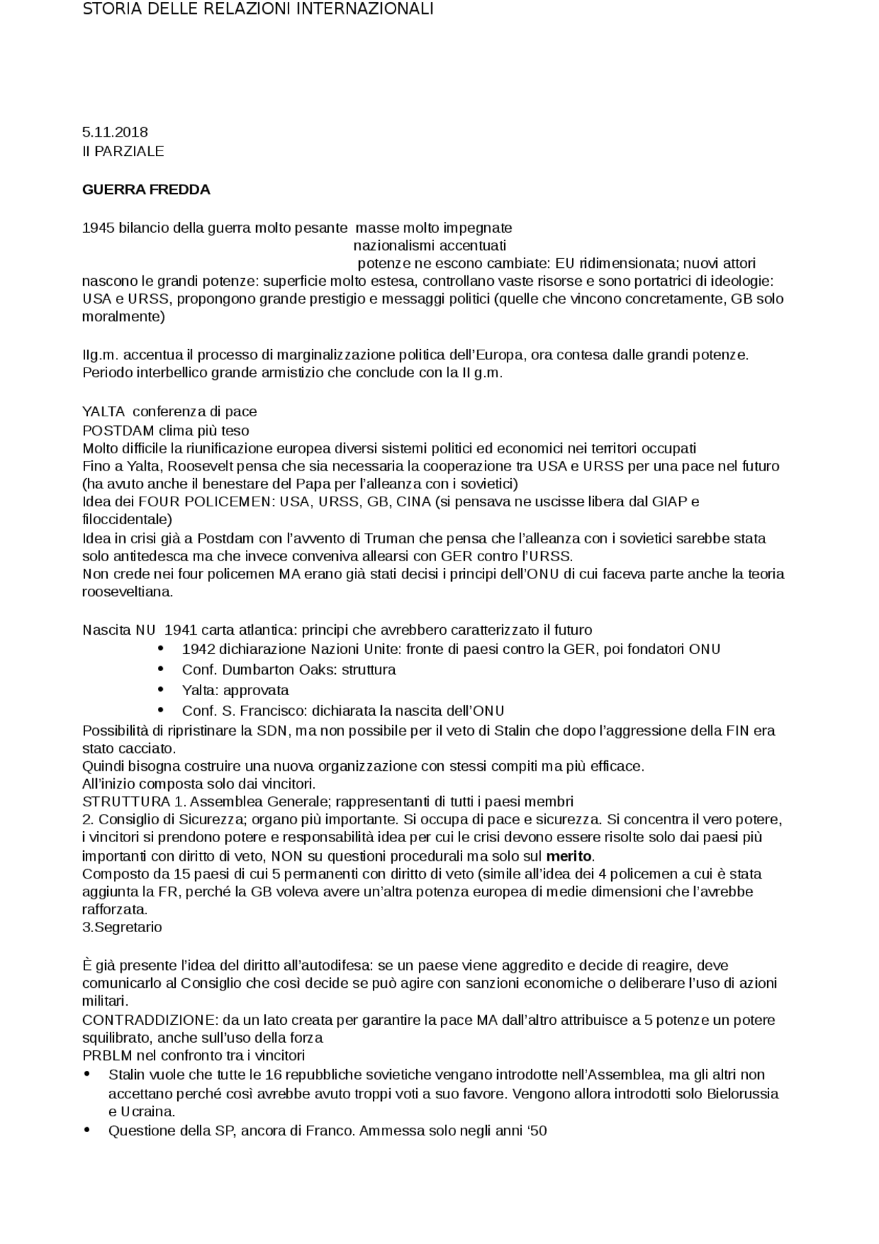 Storia Delle Relazioni Internazionali Docsity