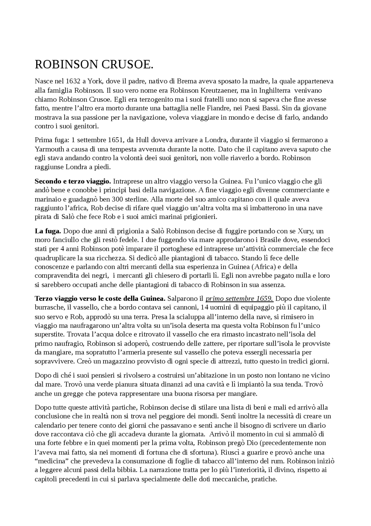 Riassunto Di Robinson Crusoe Docsity