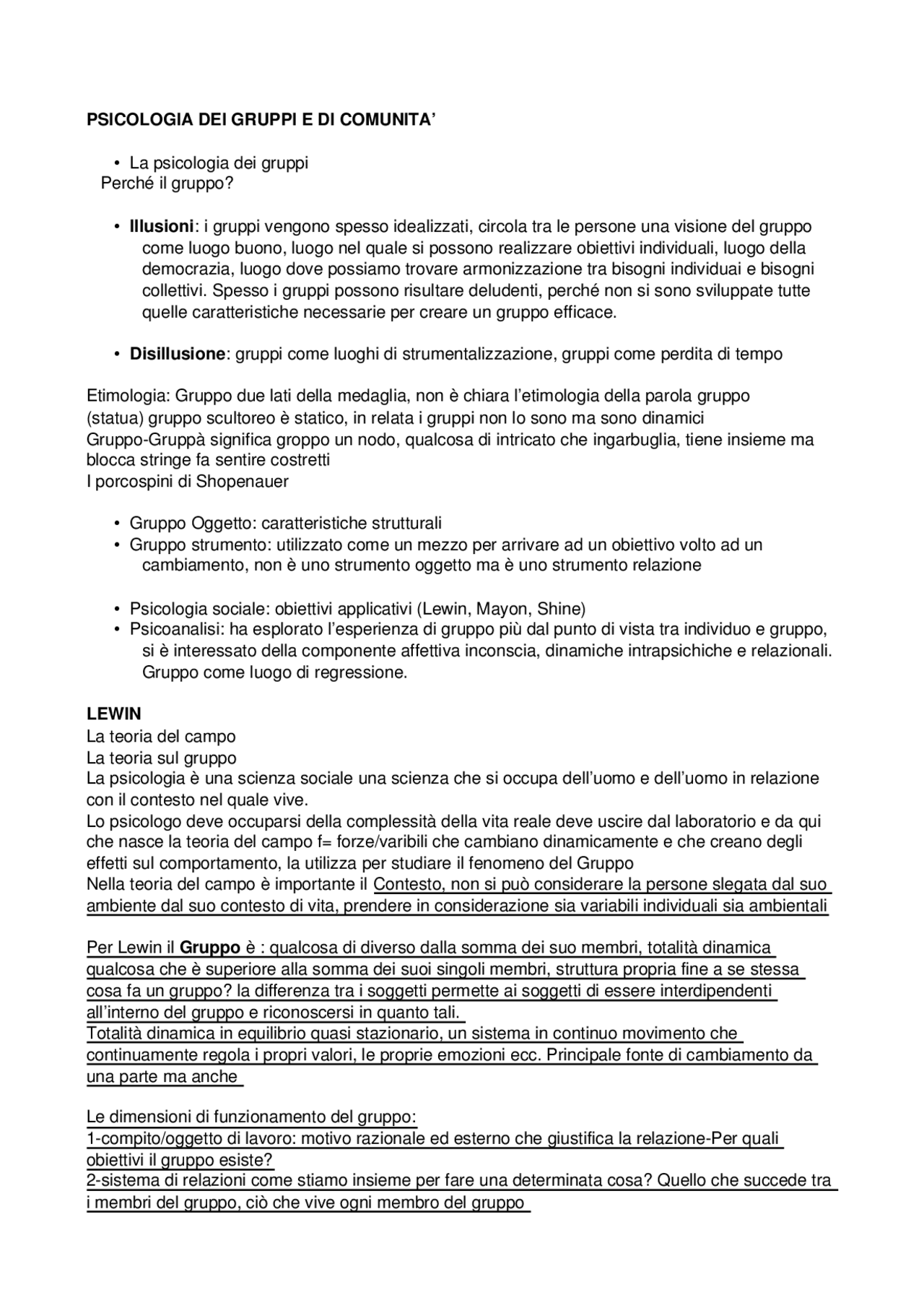 Psicologia Dei Gruppi E Di Comunità Docsity