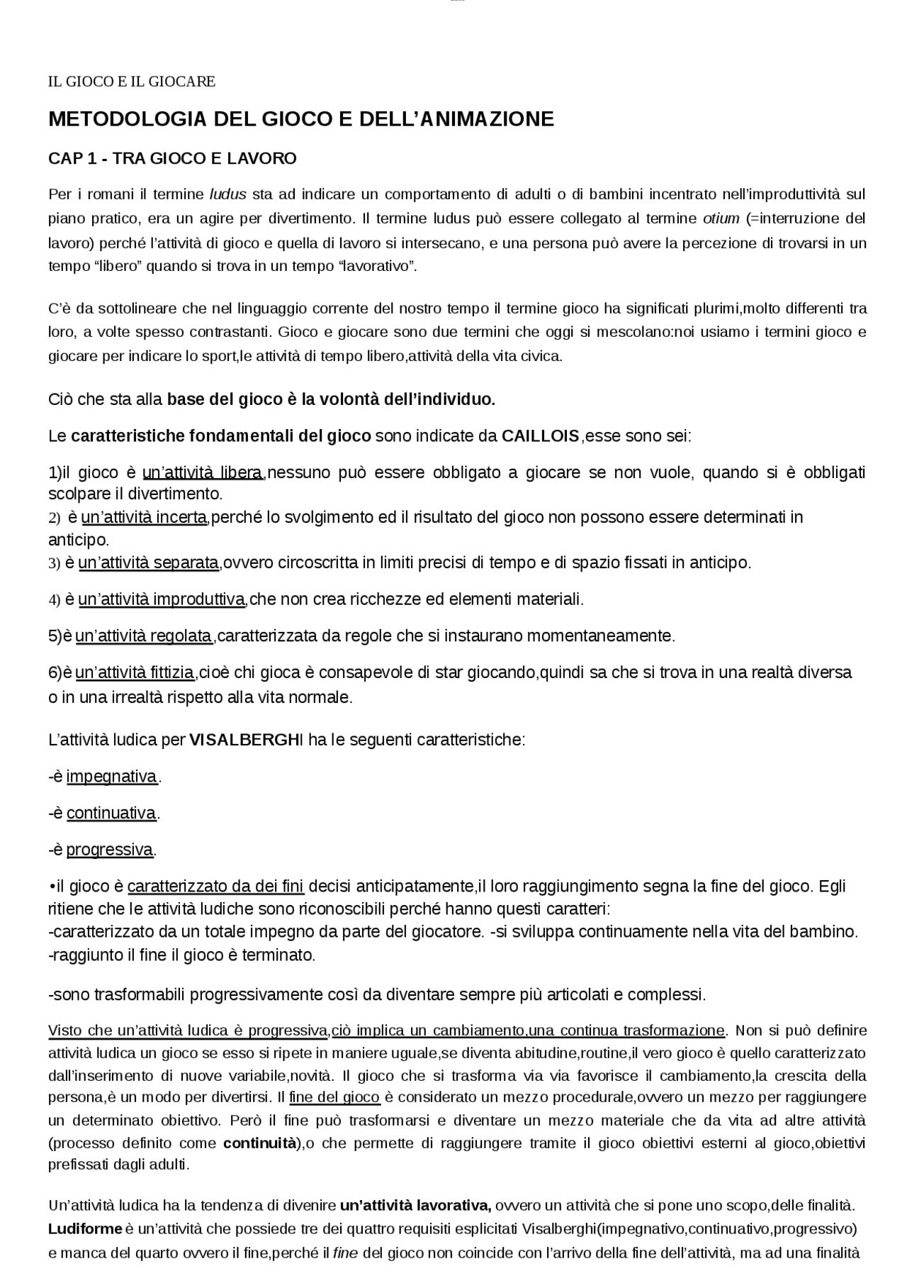Il Gioco E Il Giocare Docsity