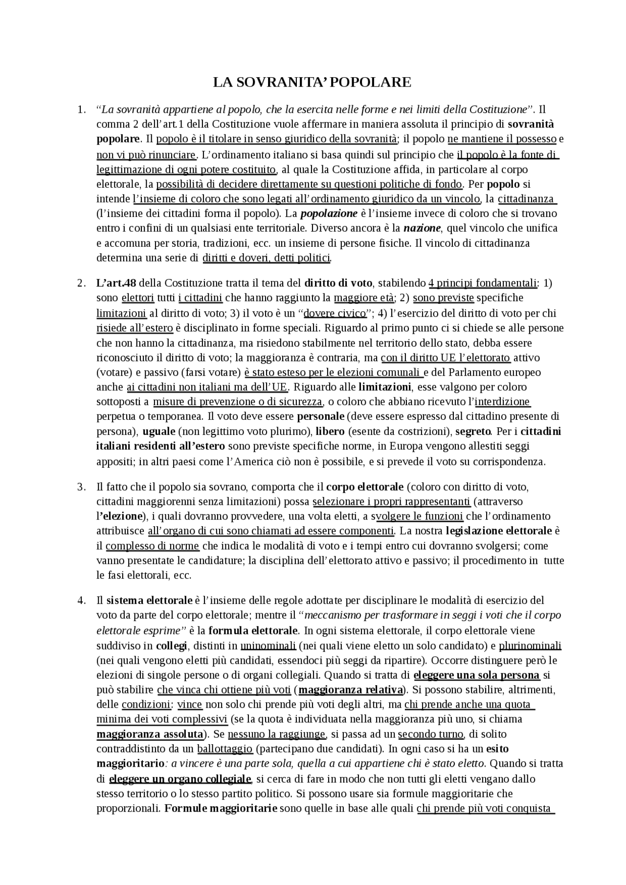 La Sovranità Popolare Docsity