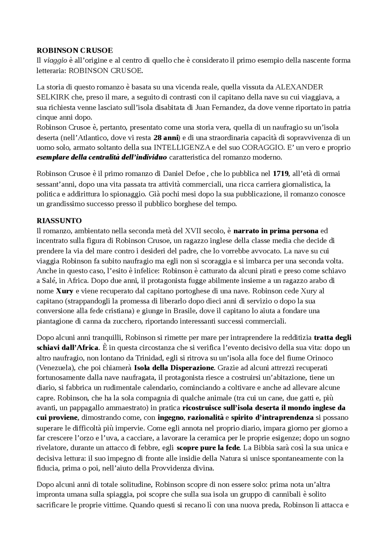Analisi Robinson Crusoe Docsity
