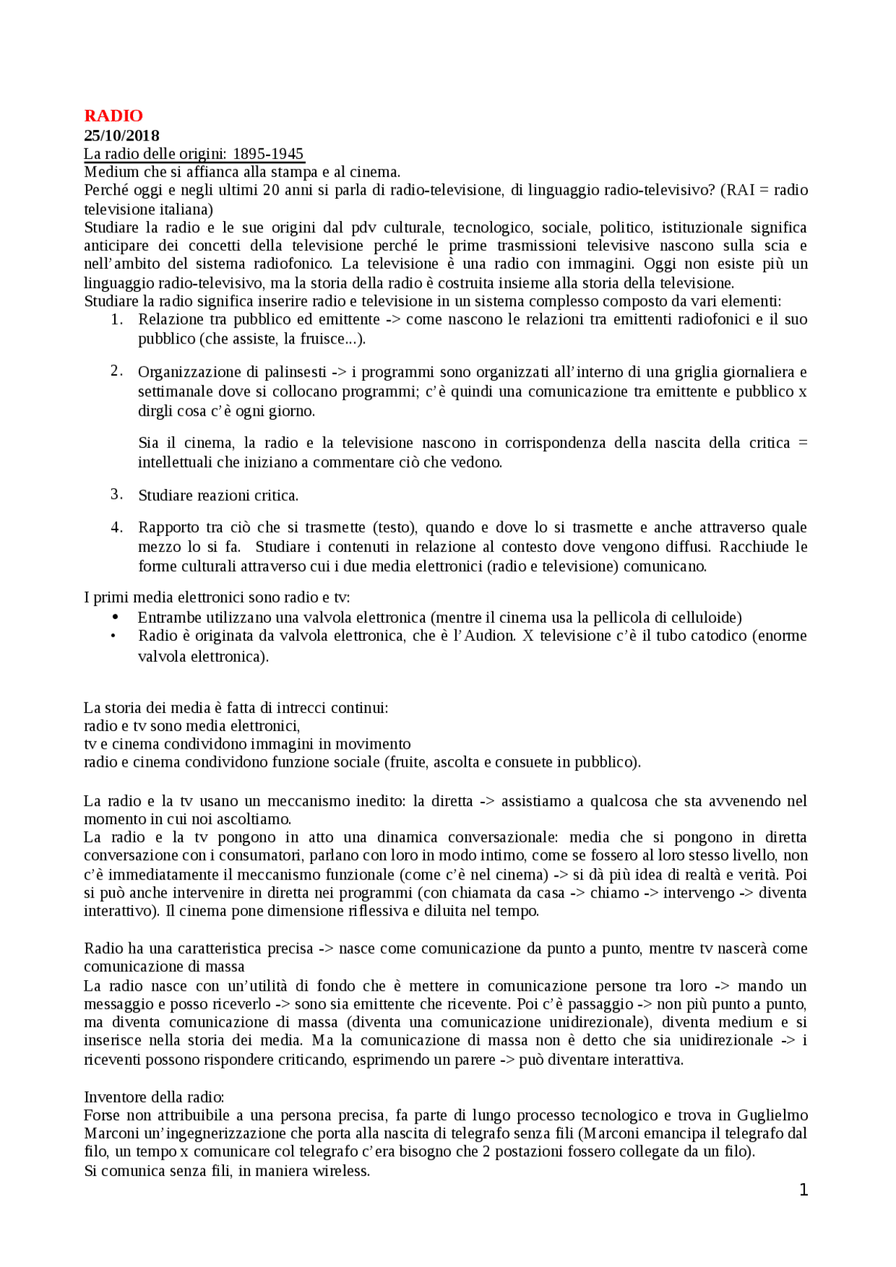 La Radio Appunti In Classe Docsity