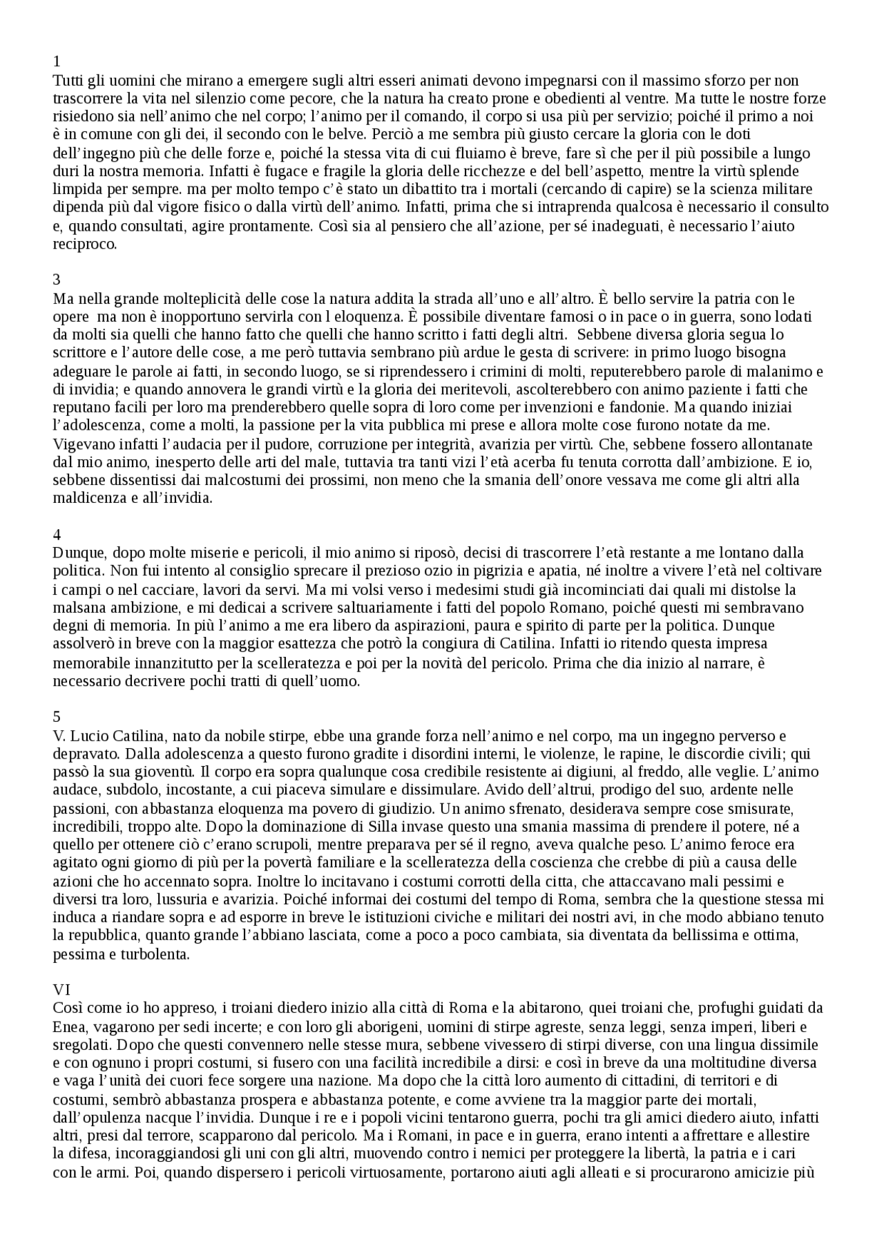 Sallustio De Catilinae Coniuratione Traduzione Letterale 1 3 4 5 6 9