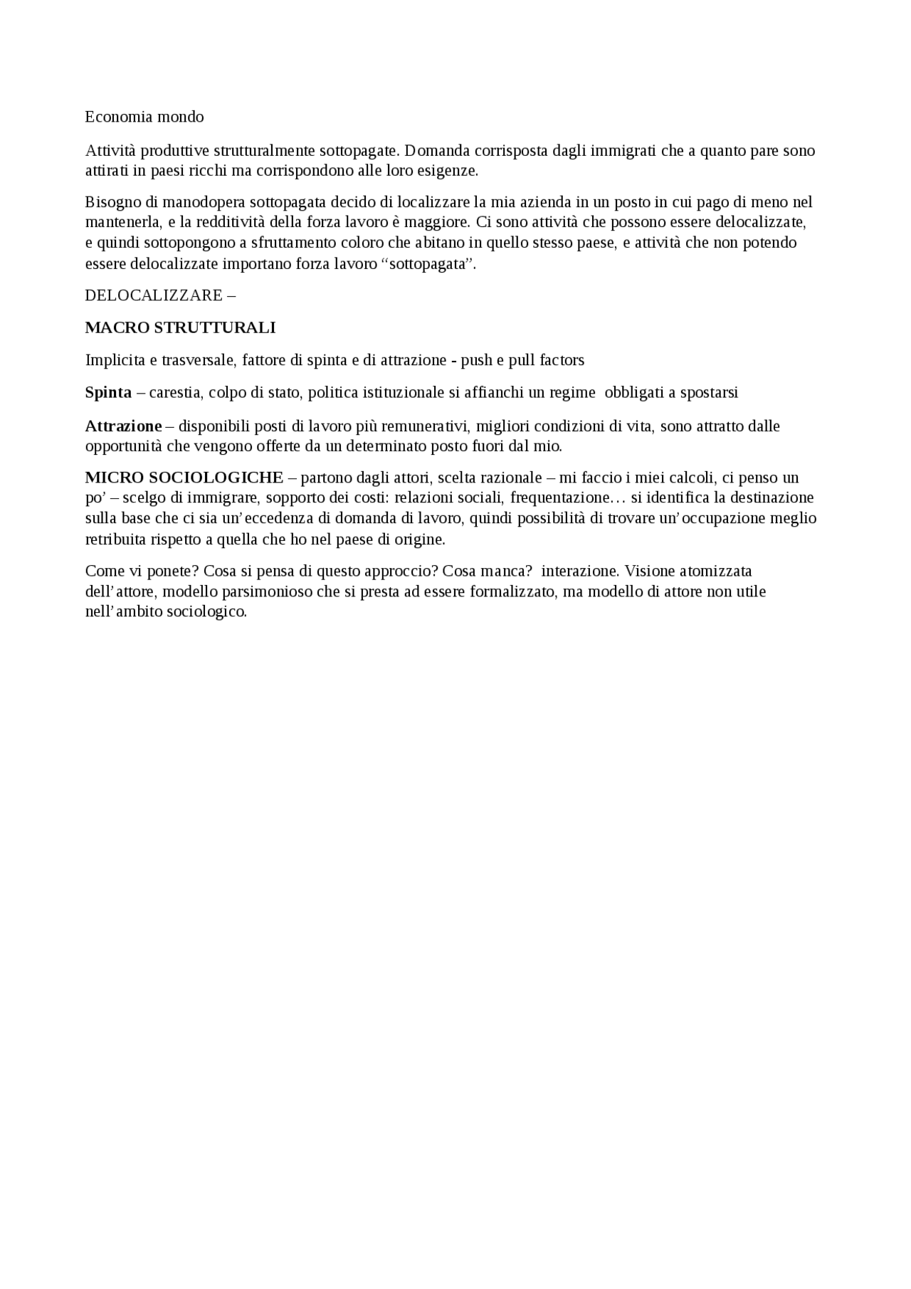 Appunti Sociologia Dei Processi Migratori Docsity