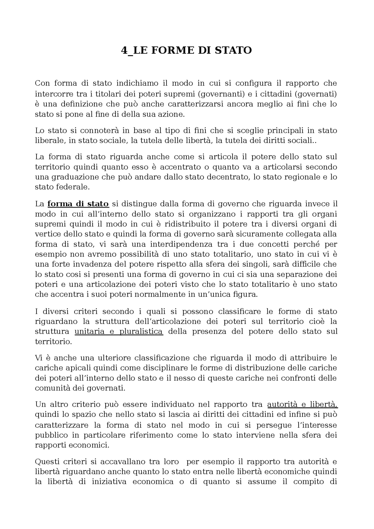 Lezione Sulle Forme Di Stato Docsity