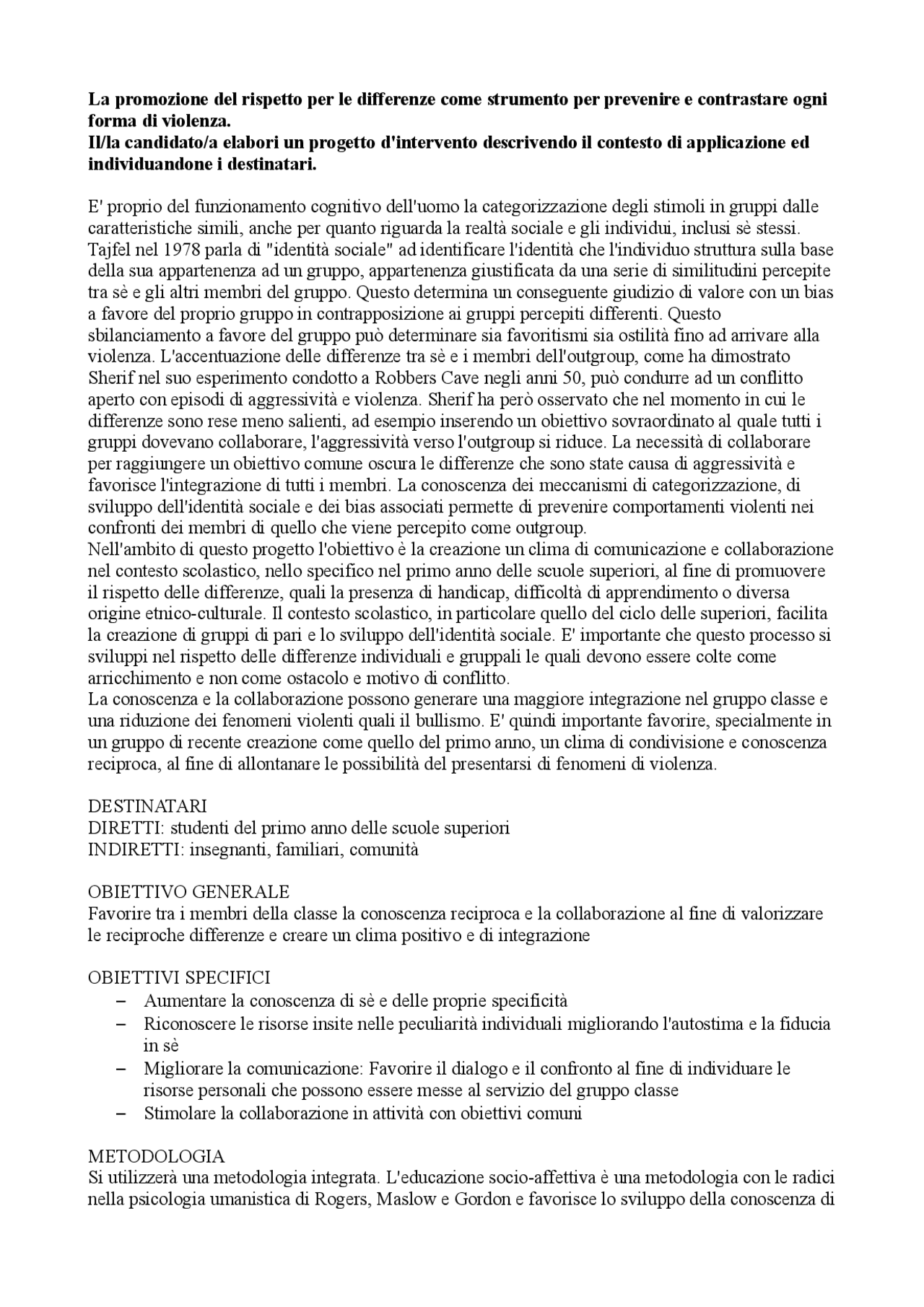 Progetto svolto su differenze culturali EDS - Docsity