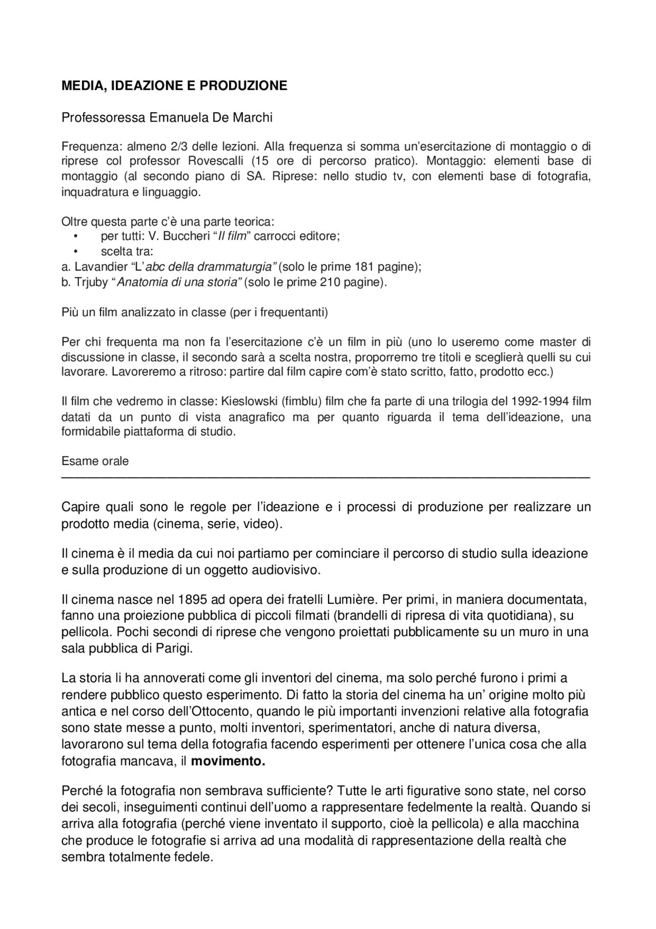 Media Ideazione E Produzione Cimo Unicatt Docsity